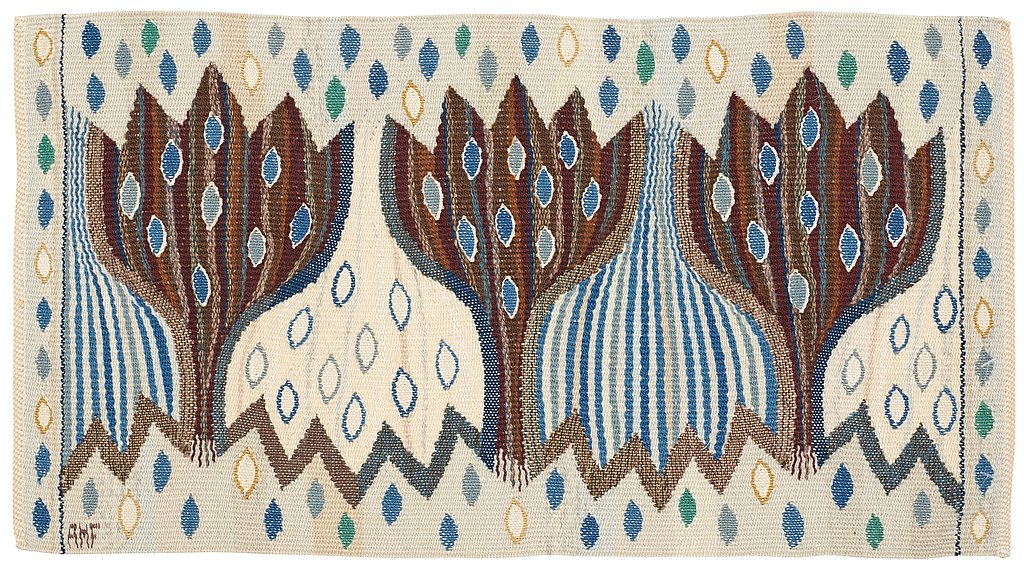 TEXTILE. "Blå Crocus". Tapestry weave variant (Gobelängvariant). 31,5 x ...