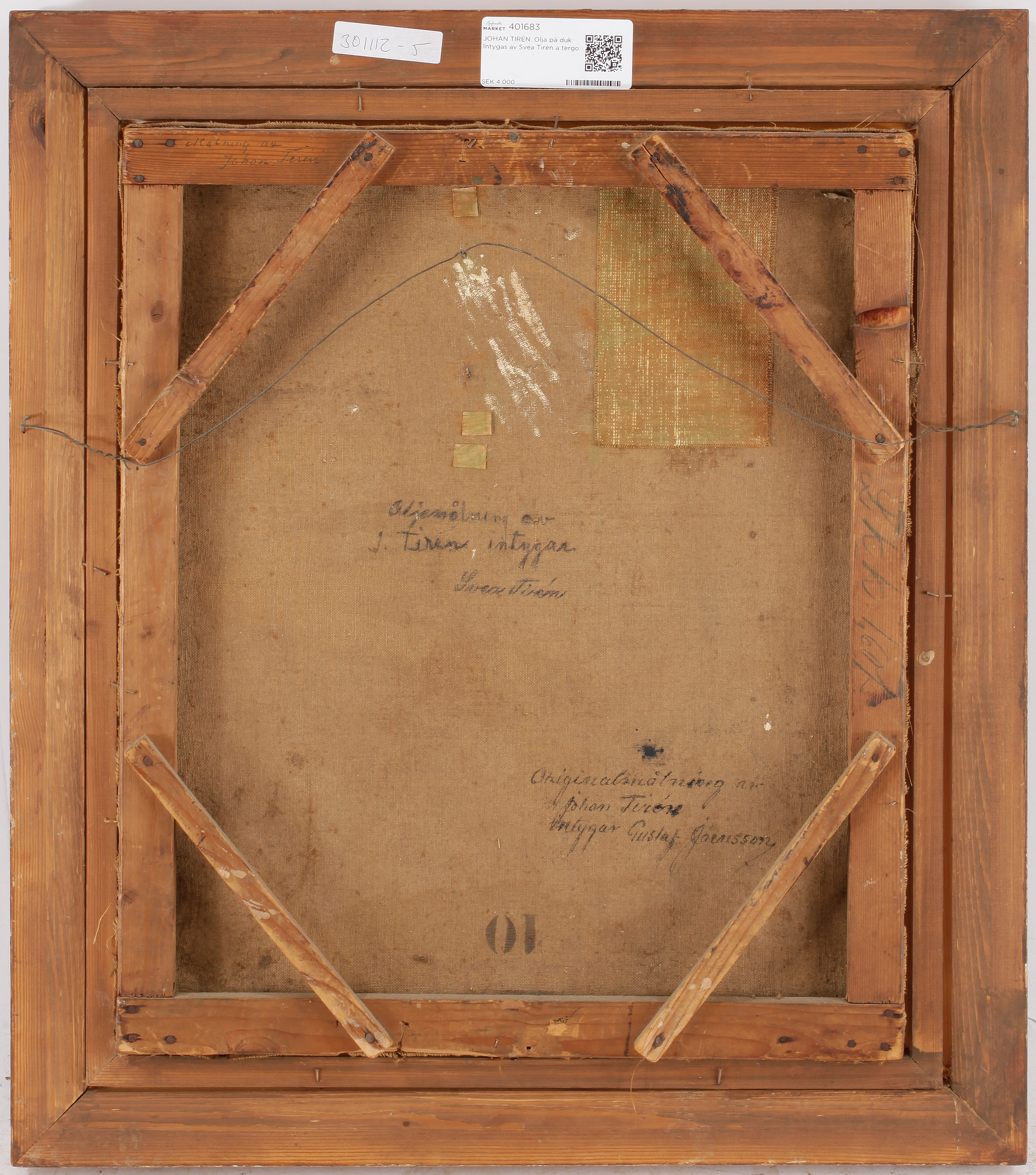 JOHAN TIRÉN. Olja på duk. Intygas av Svea Tirén a tergo. - Bukowskis