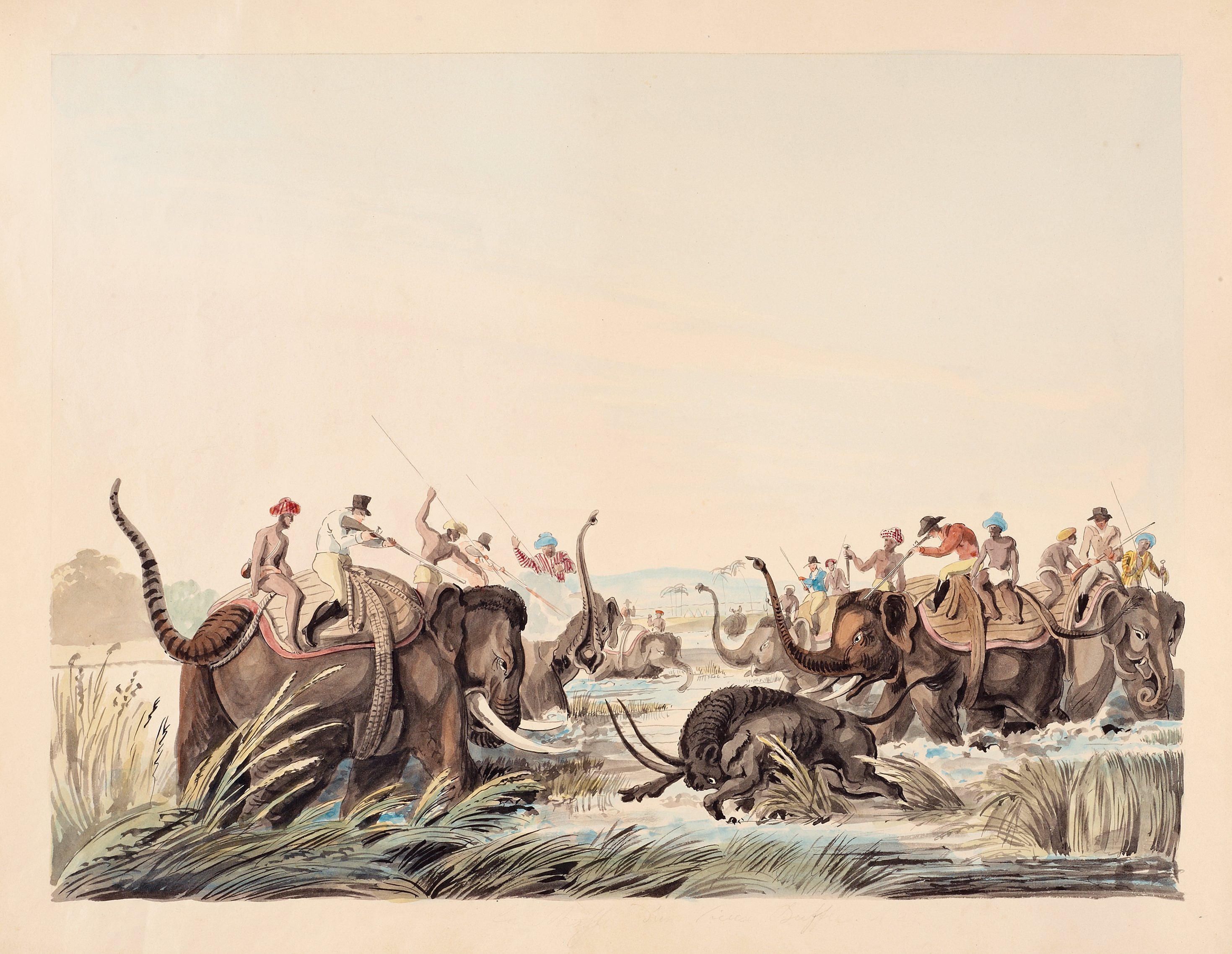 Hunting scene with buffalo. - Bukowskis