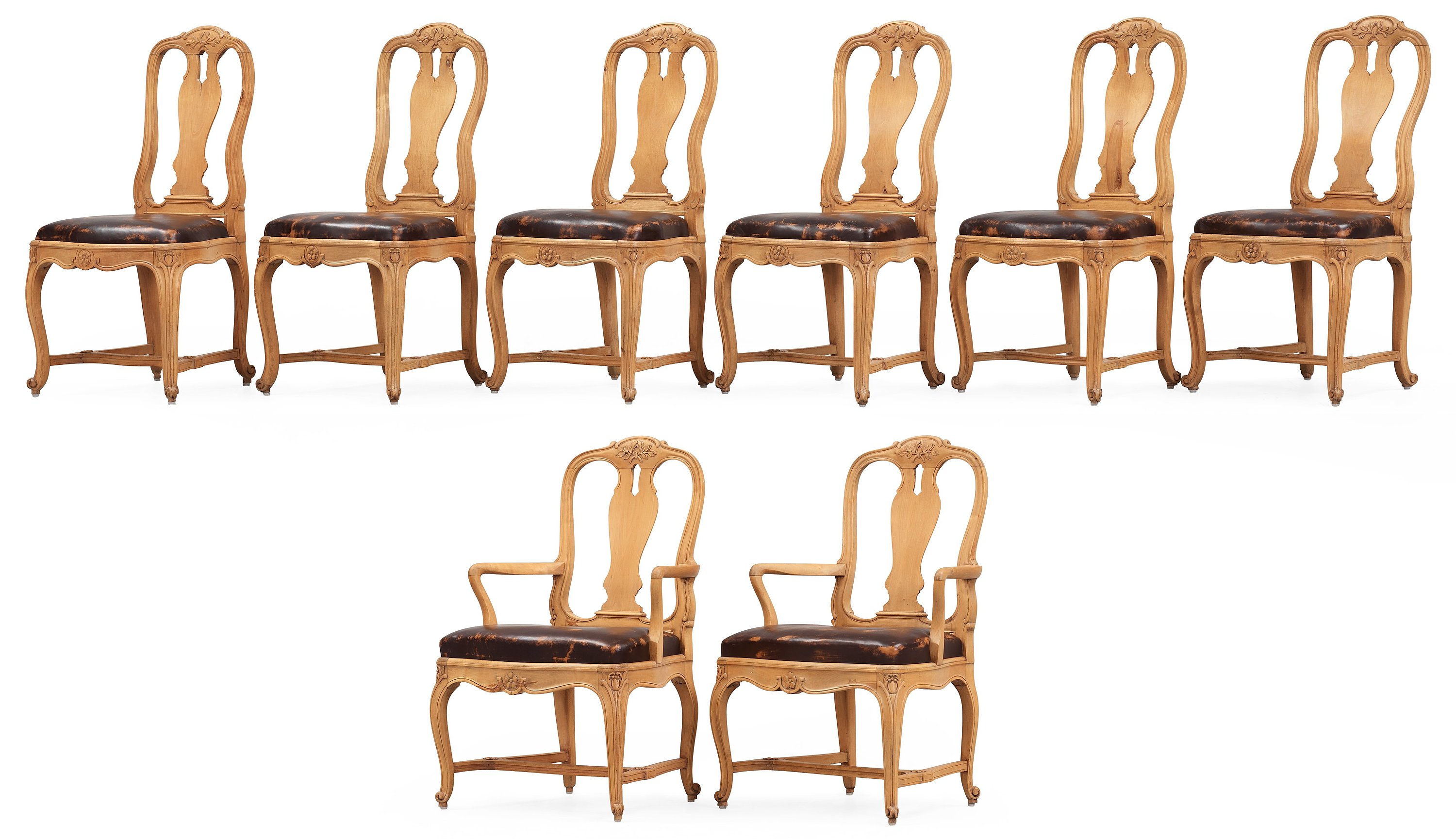 Six Swedish Rococo chairs, by C. J. Wadström. Also comprising two ...