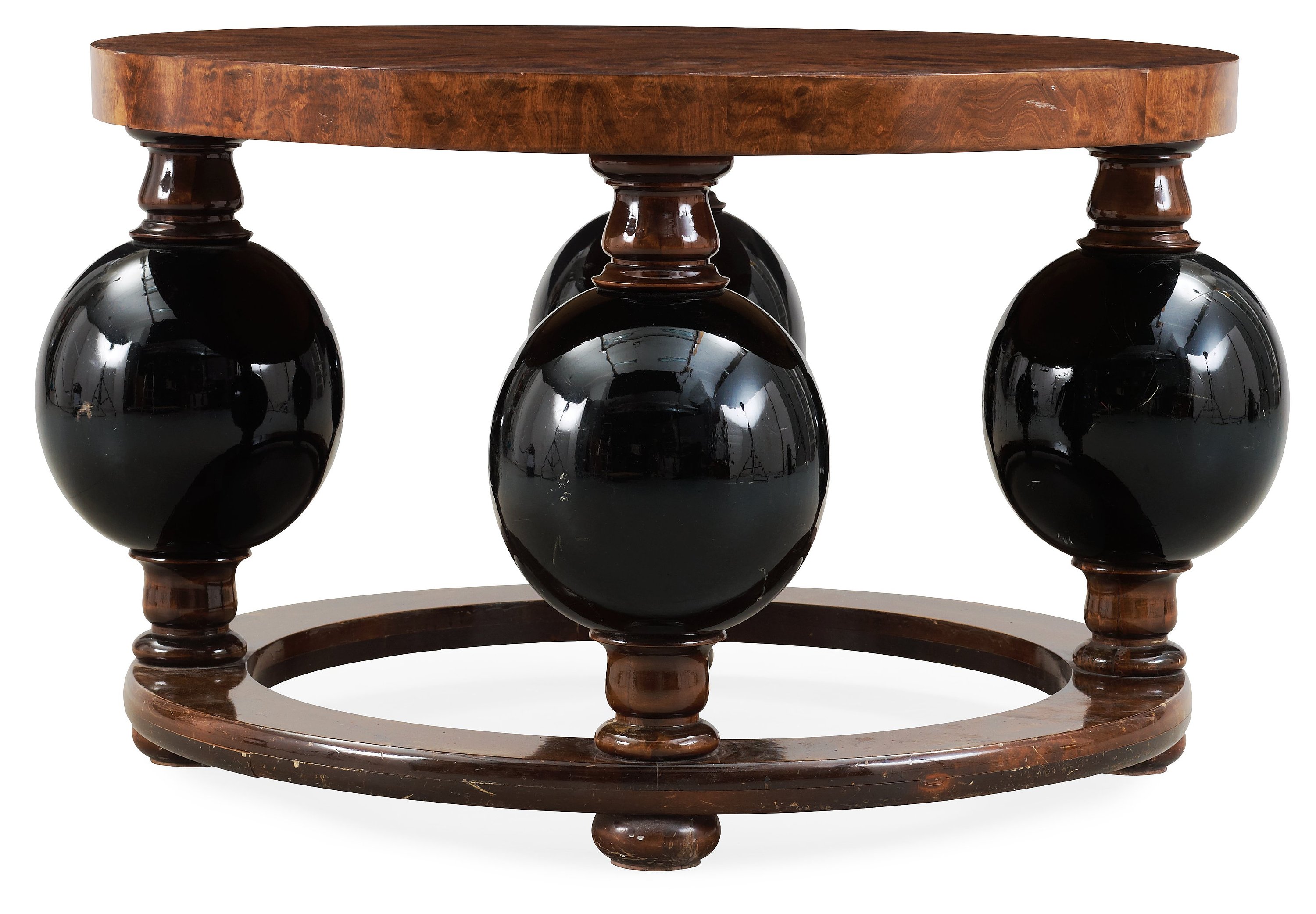 A stained birch and black lacquered sofa table, possibly by Erik 'Klot ...