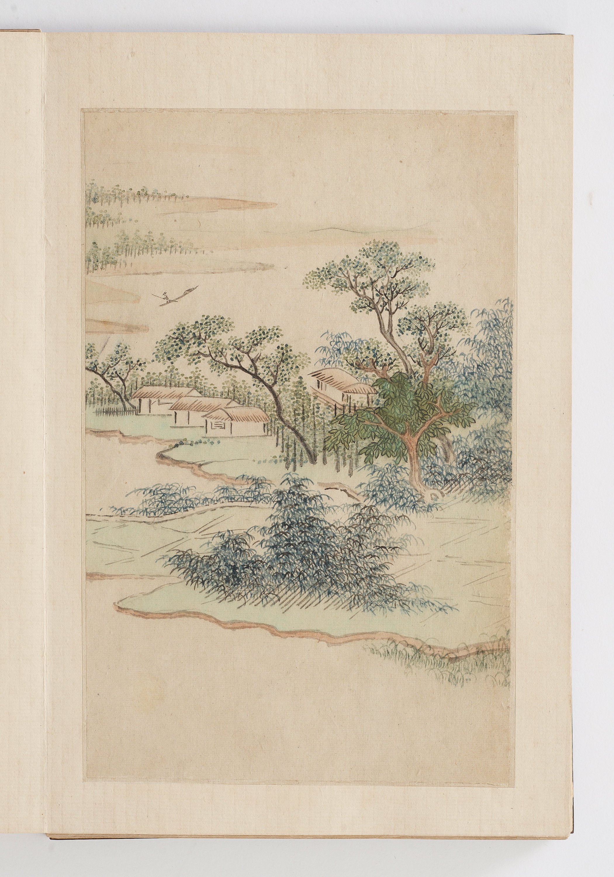 ALBUM, med 8 MÅLNINGAR. Landskap, kopior efter Gu Fang (Gu Ruozhou ...