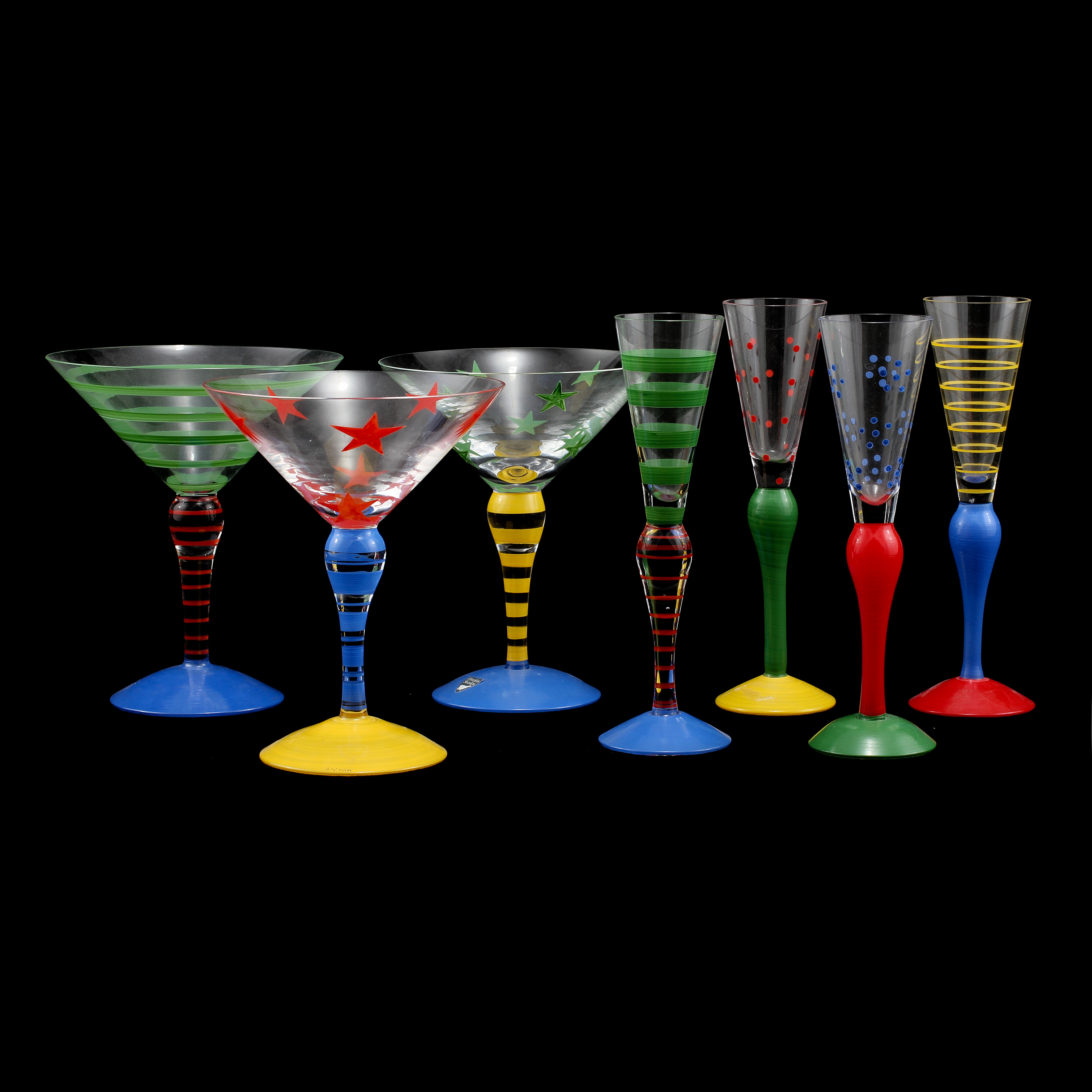 SNAPSGLAS, 4 st, samt martiniglas, 3 st, "Clown", Anne Nilsson ...