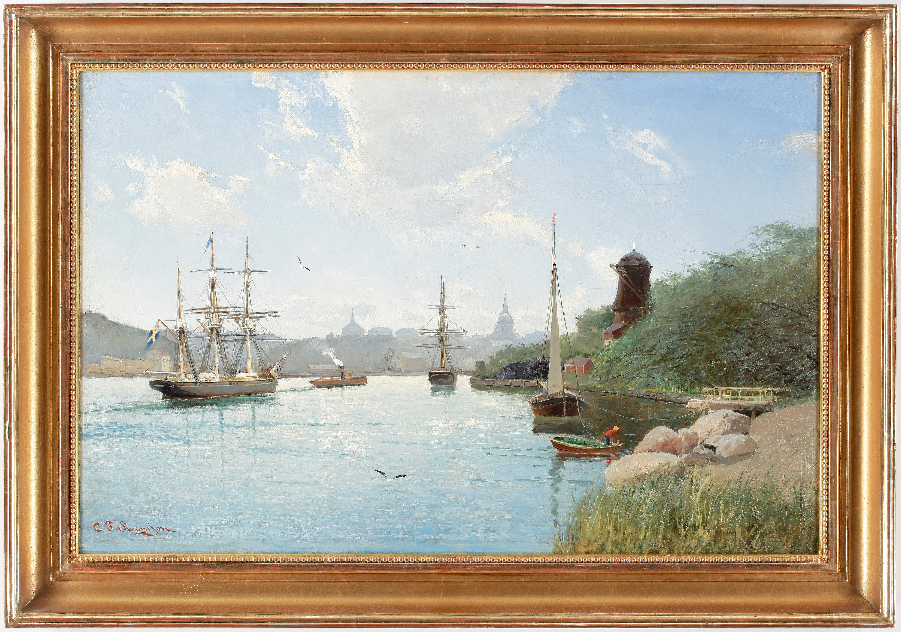 CHRISTIAN FREDRIK SWENSSON. Uppfodrad duk. Signerad CF Swensson ...