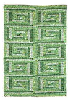 RUG. "Ostia grön". Flat weave. 203 x 141 cm. Signed AB MMF BN. - Bukowskis