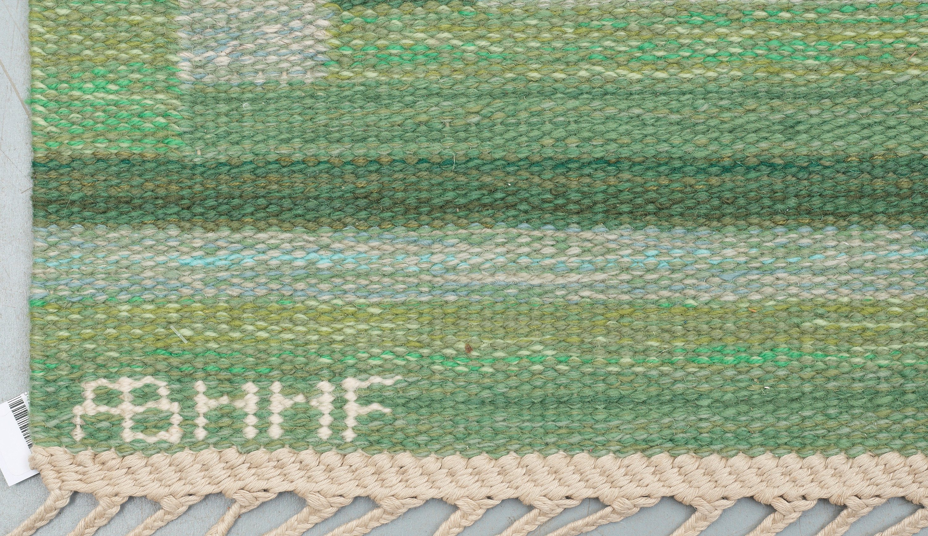 RUG. "Ostia grön". Flat weave. 203 x 141 cm. Signed AB MMF BN. - Bukowskis
