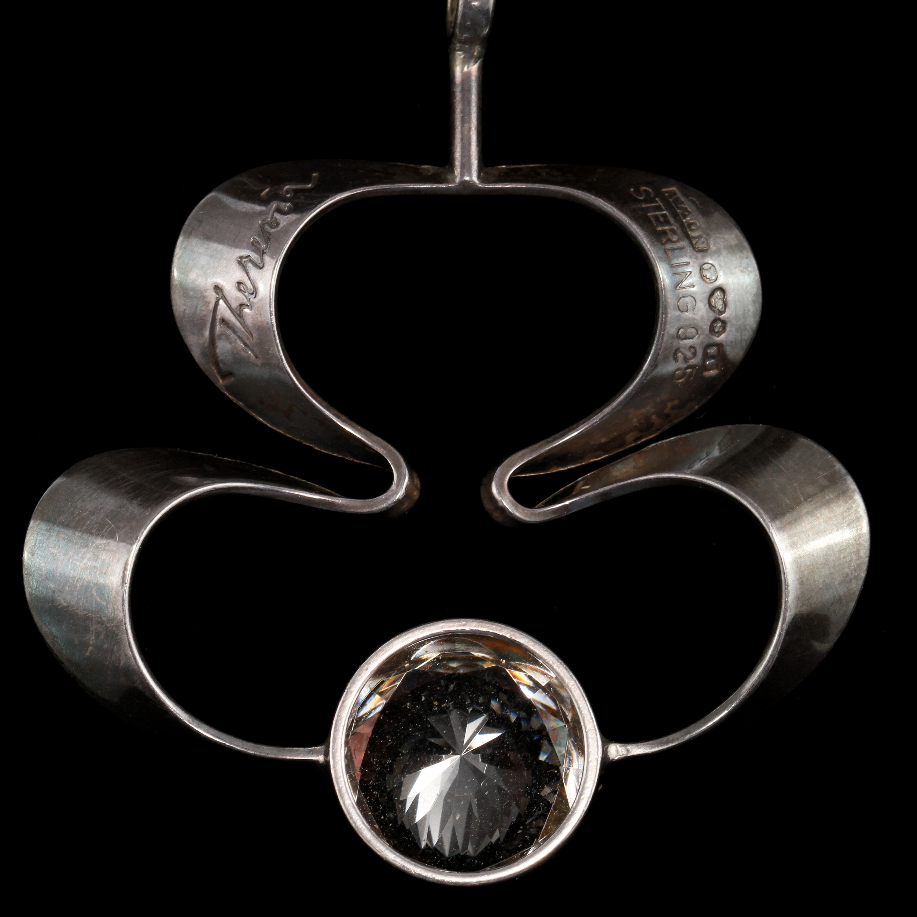 COLLIER, silver med fasettslipad bergskristall, Hans Hansen, Danmark, 1900-talets tredje kvartal ...