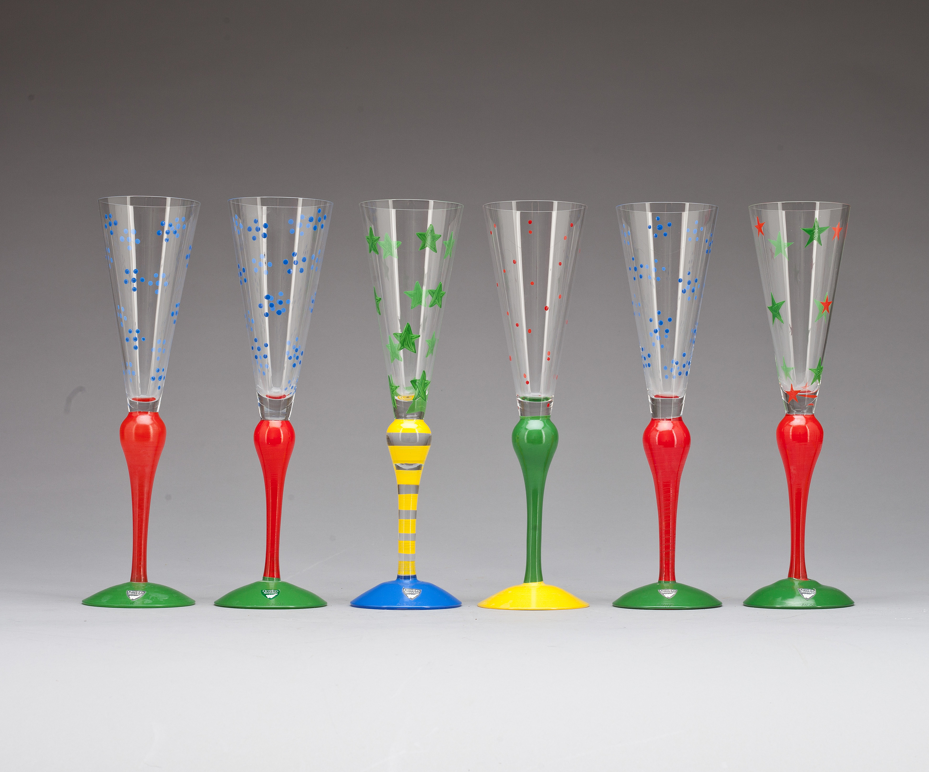 CHAMPAGNESTRUTAR samt SNAPSGLAS, 6+3 st, glas, "Clown", Anne Nilsson ...