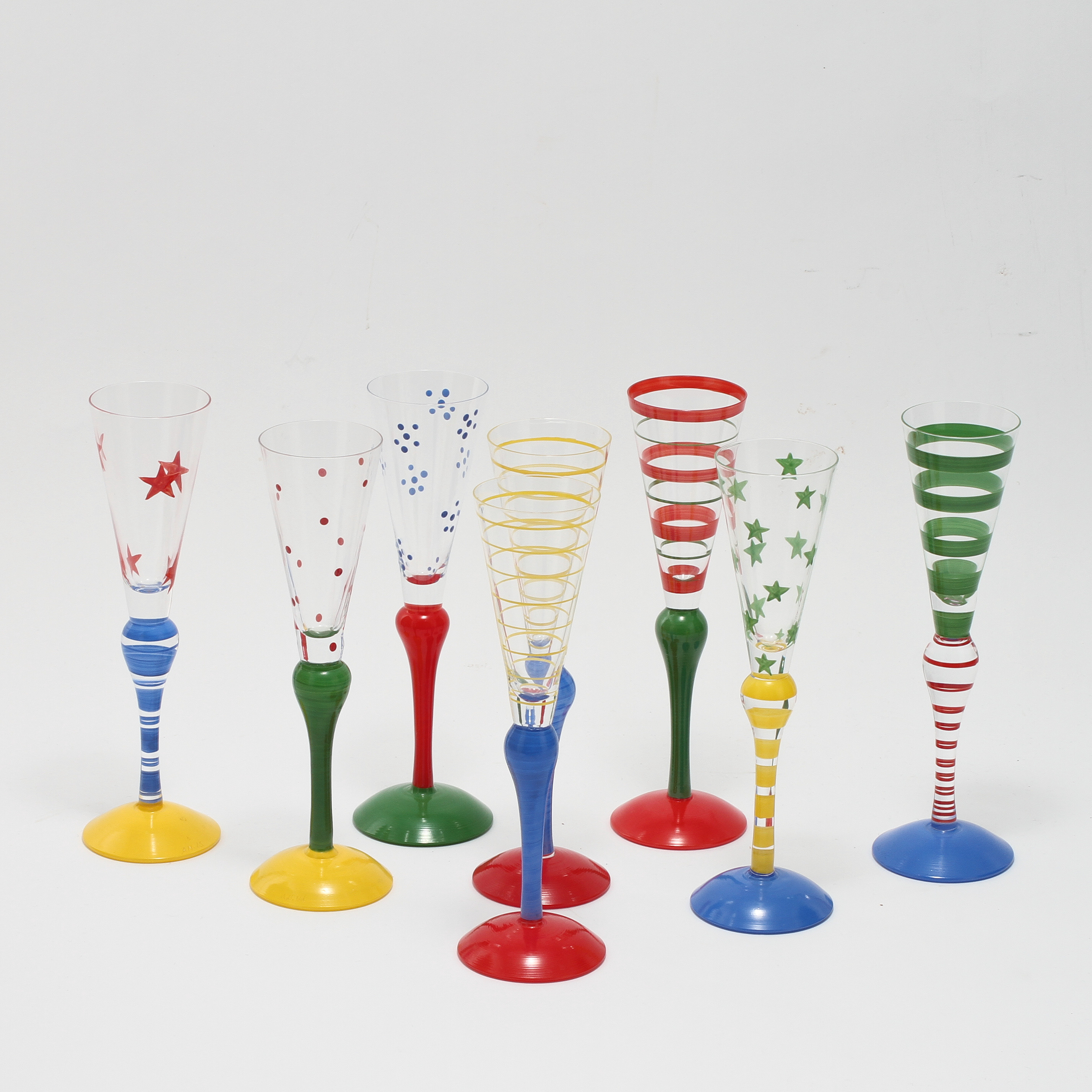 SNAPSGLAS, 8 st, "Clown", Anne Nilsson, Orrefors, sent 1900-tal ...