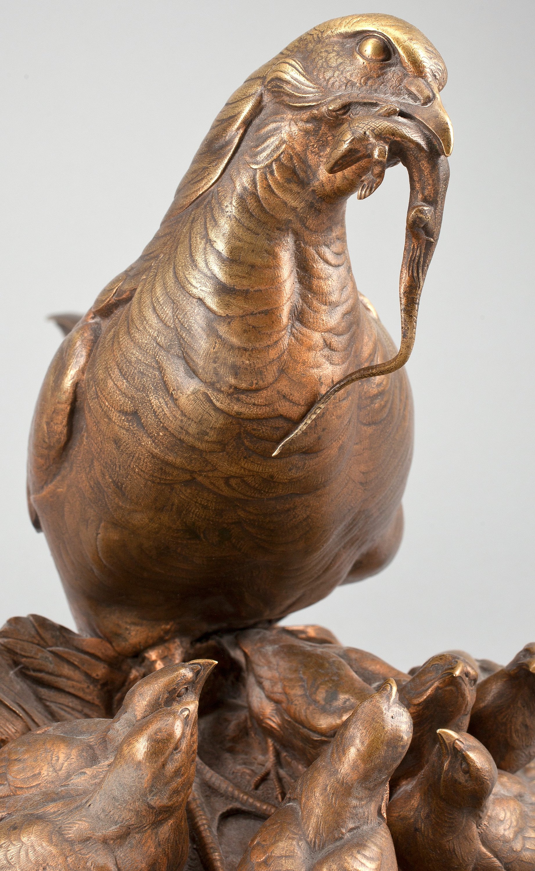 Auguste Cain, "Faisan et ses petits" (= A pheasant and her chicks ...