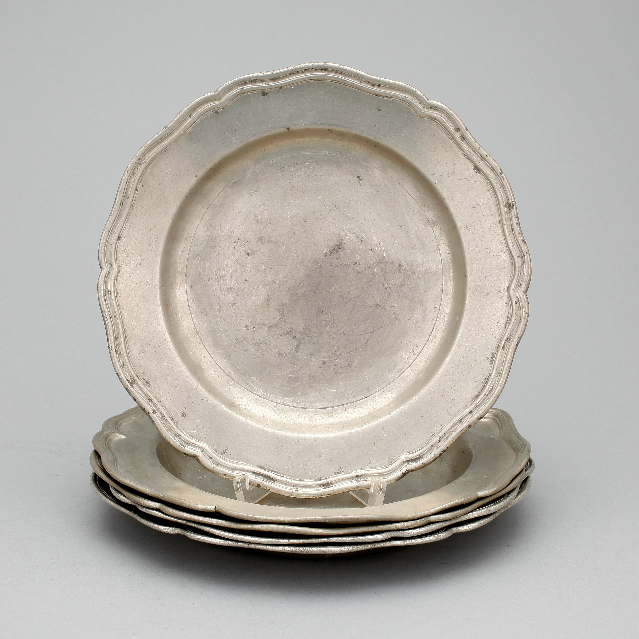 DJUPA TALLRIKAR, 5 st, tenn, rokoko, mest Johan Gustaf Ryman, Stockholm ...