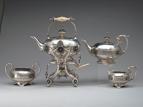 An Austrian late 19th century five piece silver and enamel tea-set ...