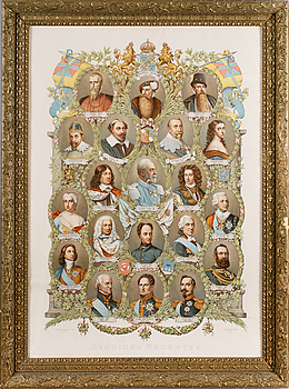 TAVLA, "Sveriges Regenter", litografi. - Bukowskis