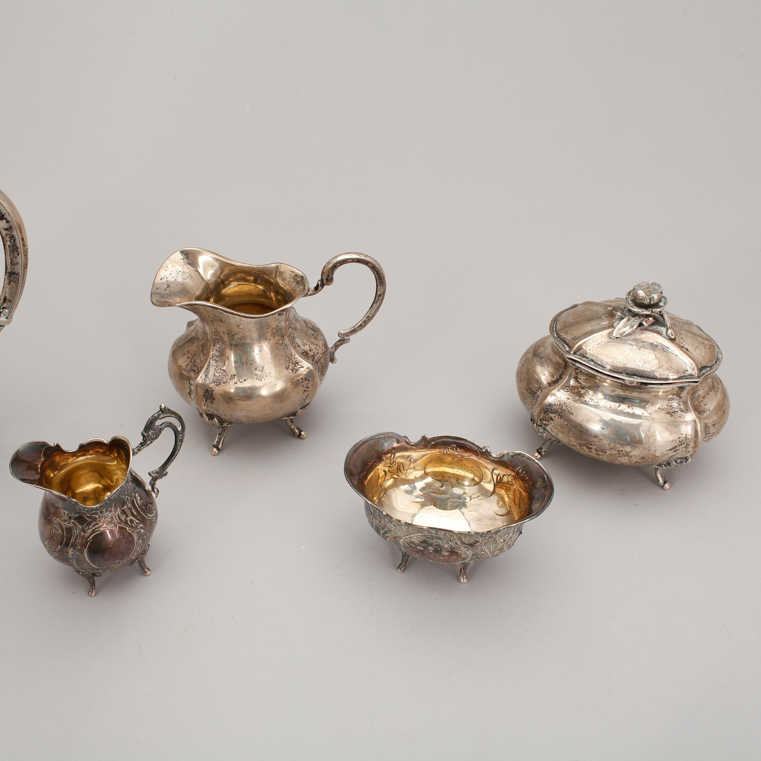 PARTI SILVER, 7 delar, bl.a. GEWE Malmö, 1969. Vikt ca 1221 gram ...