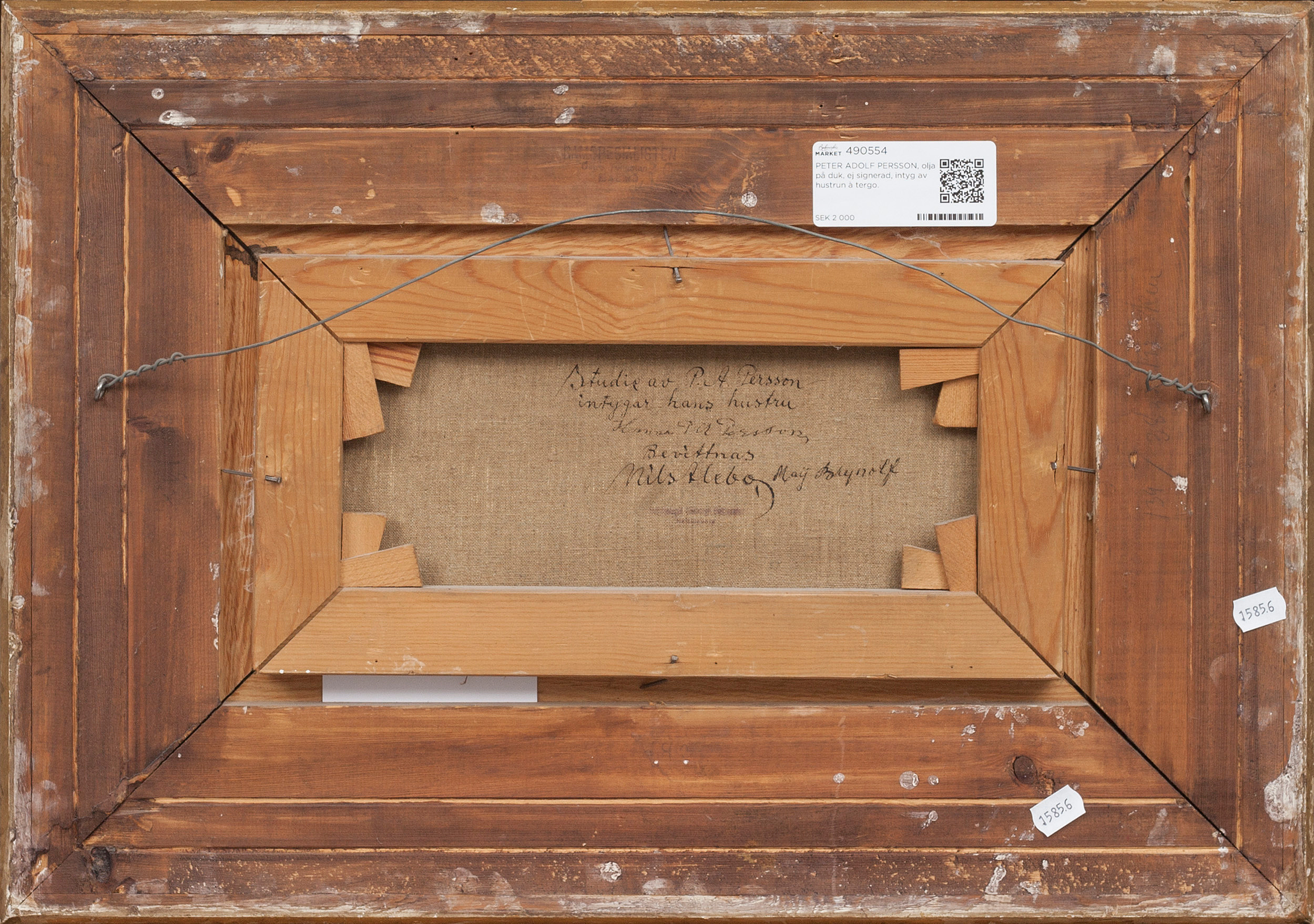 PETER ADOLF PERSSON, olja på duk, ej signerad, intyg av hustrun à tergo ...