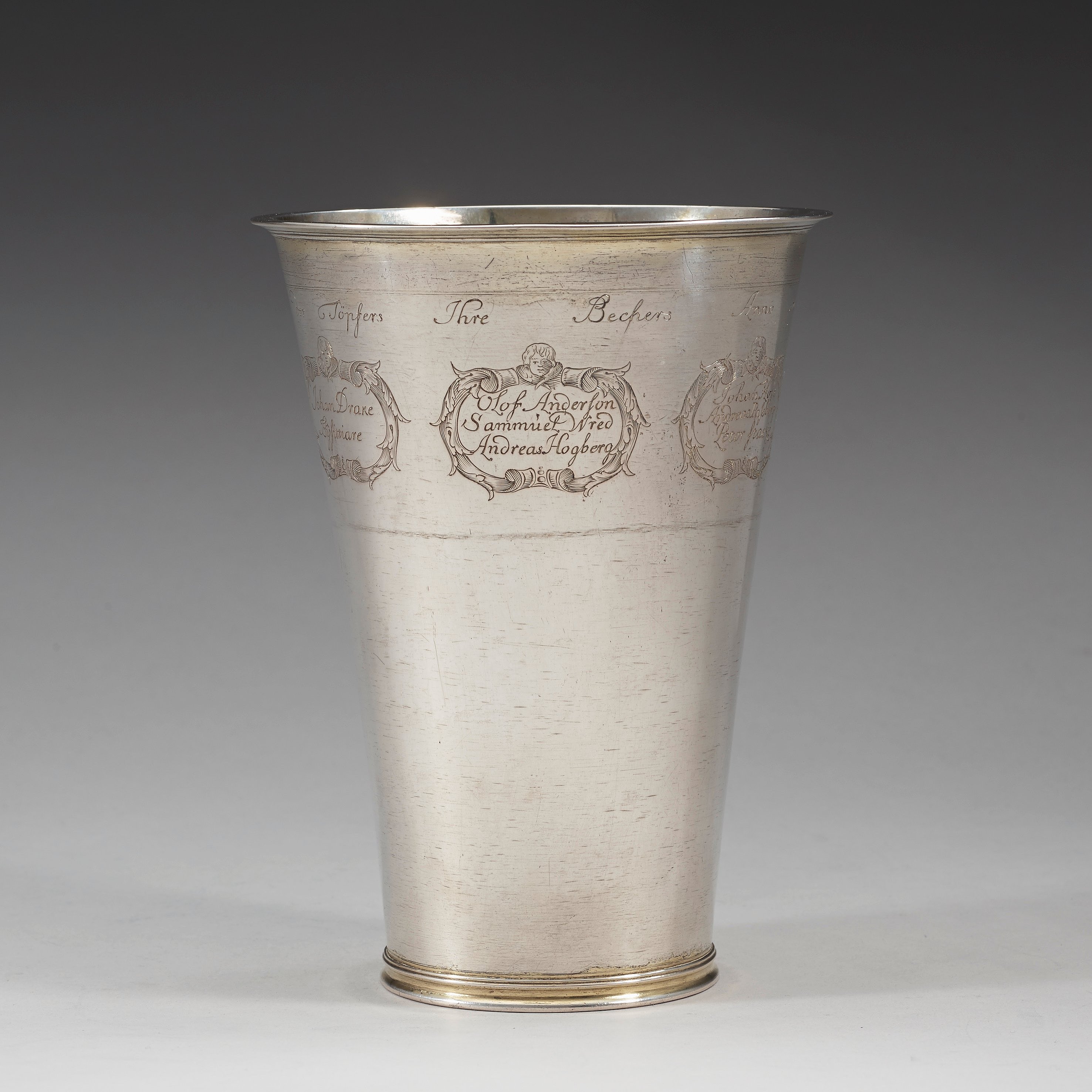 A Swedish early 18th century guild-beaker, marks of Henning Petri ...
