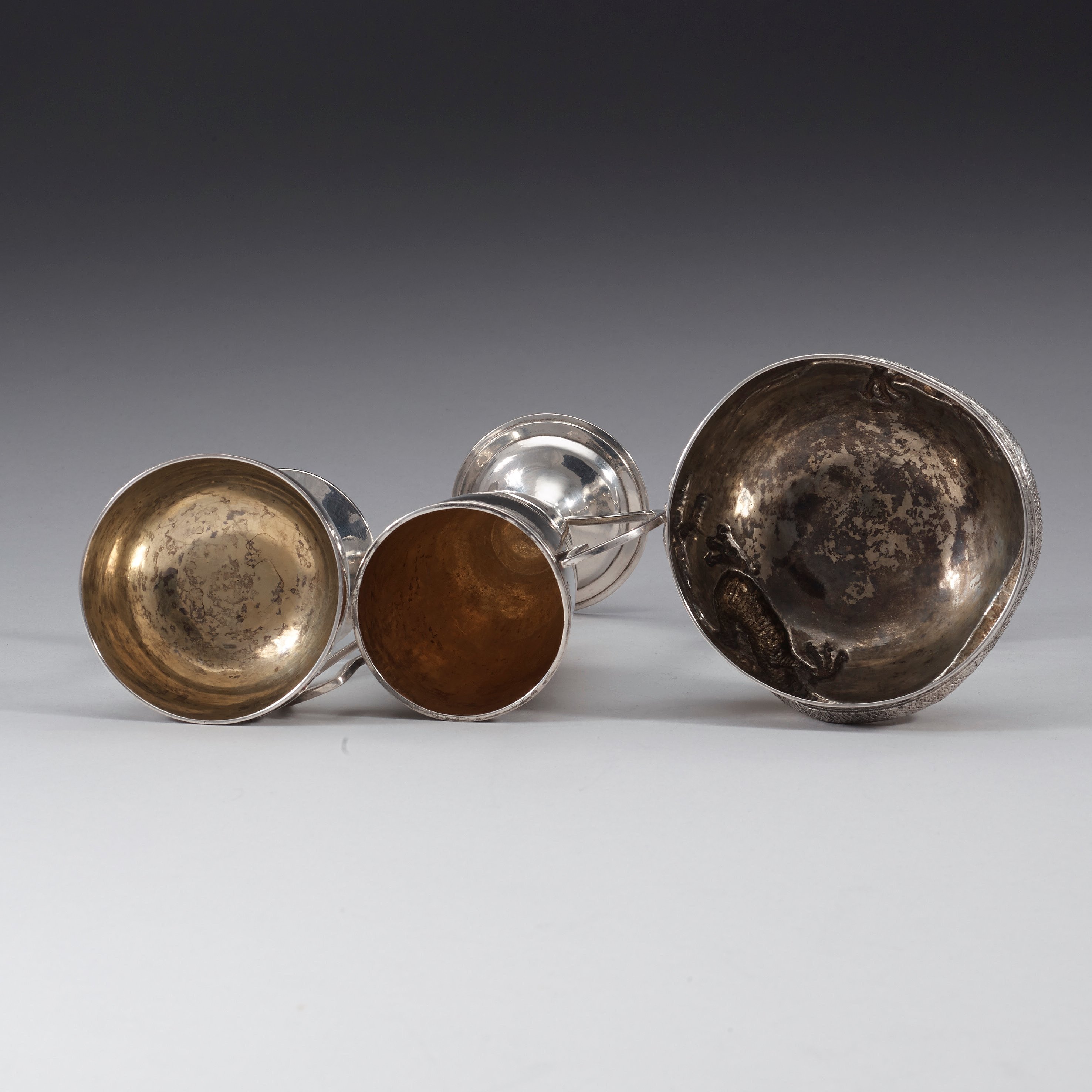 A set of three Chinese Export Silver chalices, by Chicheong, and Sing ...