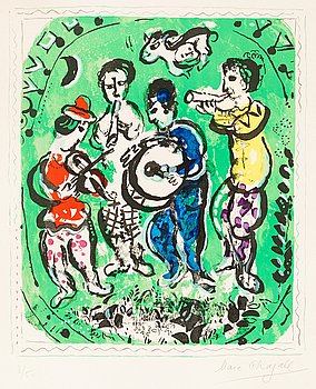 Marc Chagall, "Musiciens sur fond vert". - Bukowskis