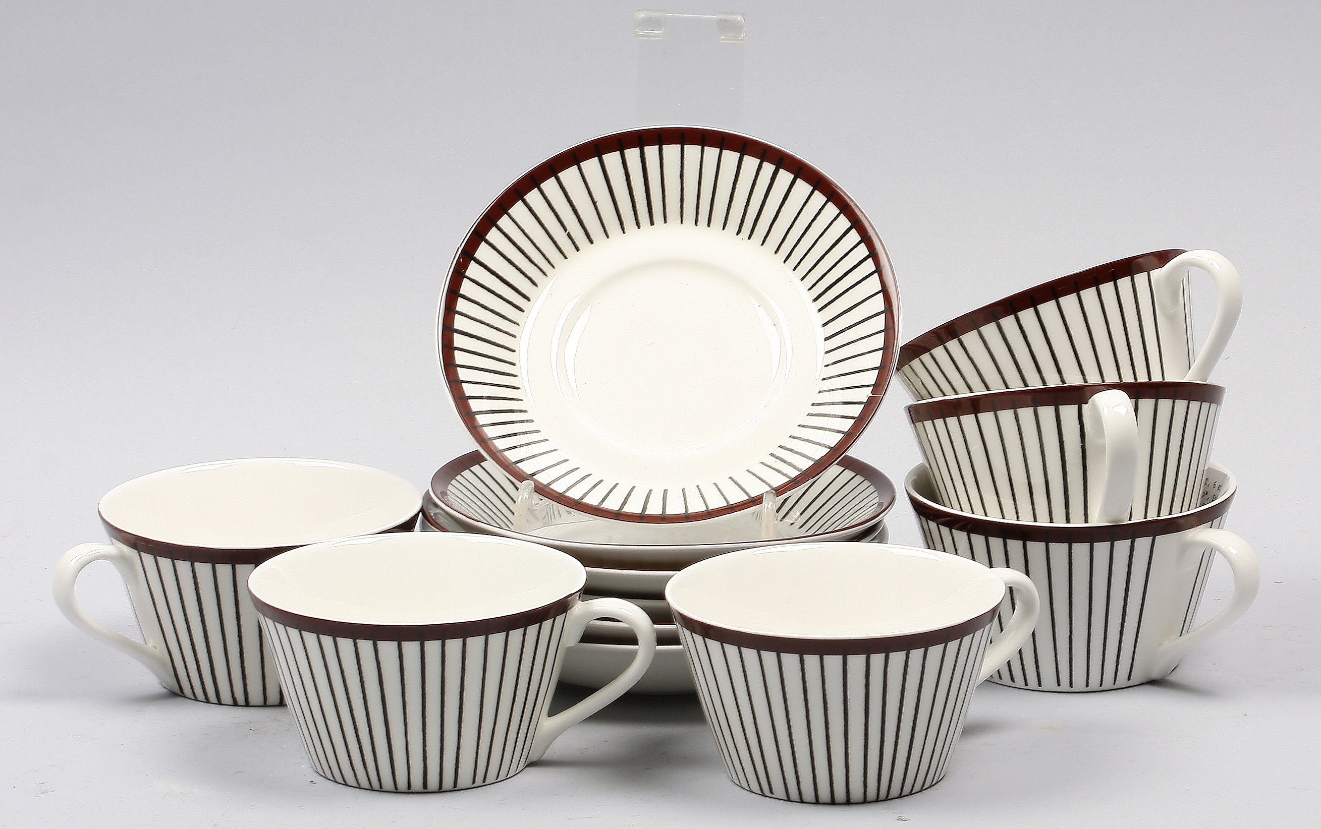 TEKOPPAR med FAT, 6 st, benporslin, "Spisa Ribb", Stig Lindberg ...