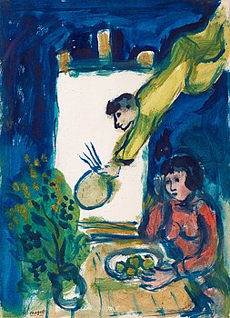Marc Chagall, "Le peintre et Bella à table". - Bukowskis