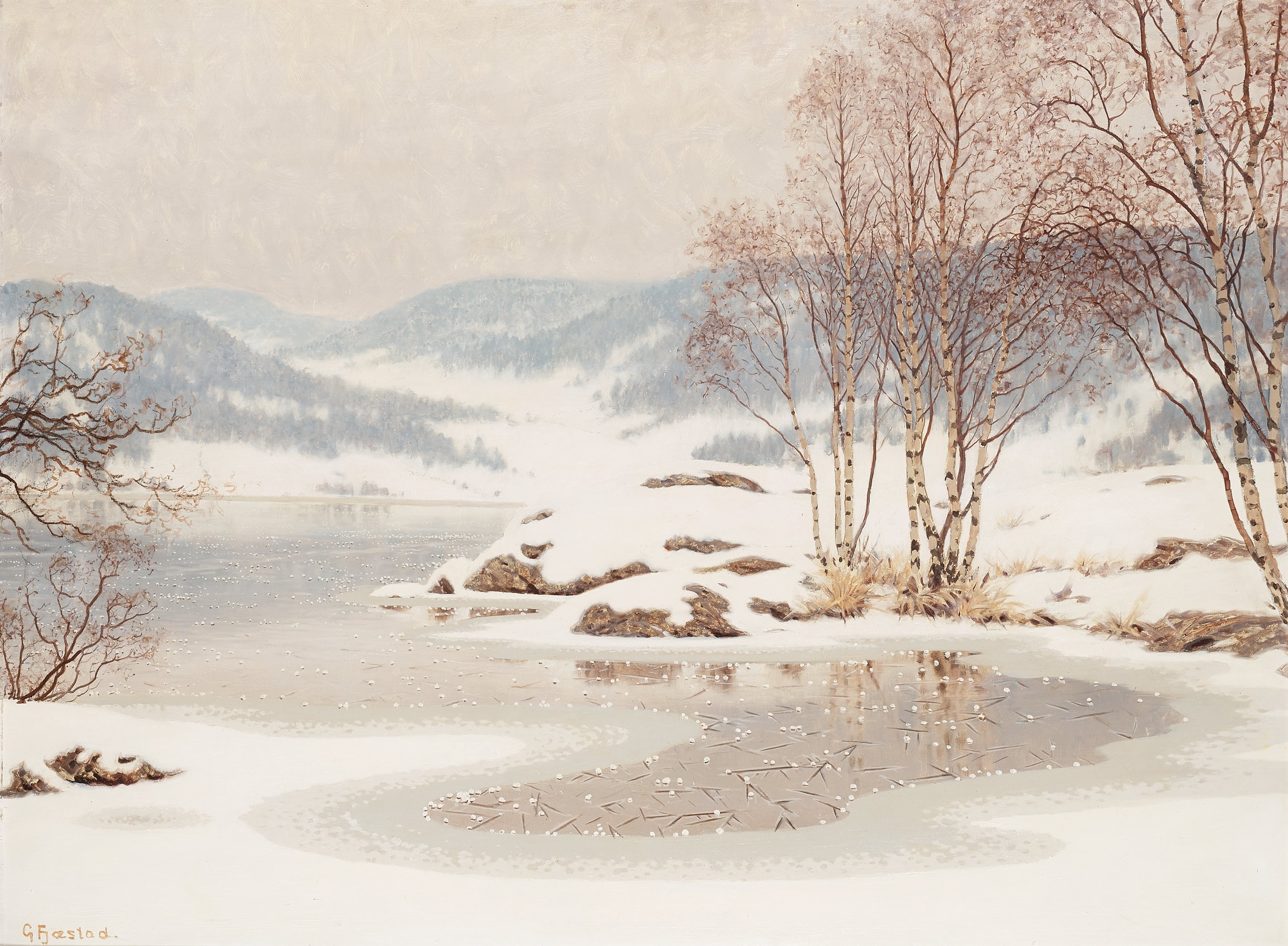 Gustaf Fjaestad, Snow on frozen lake. - Bukowskis