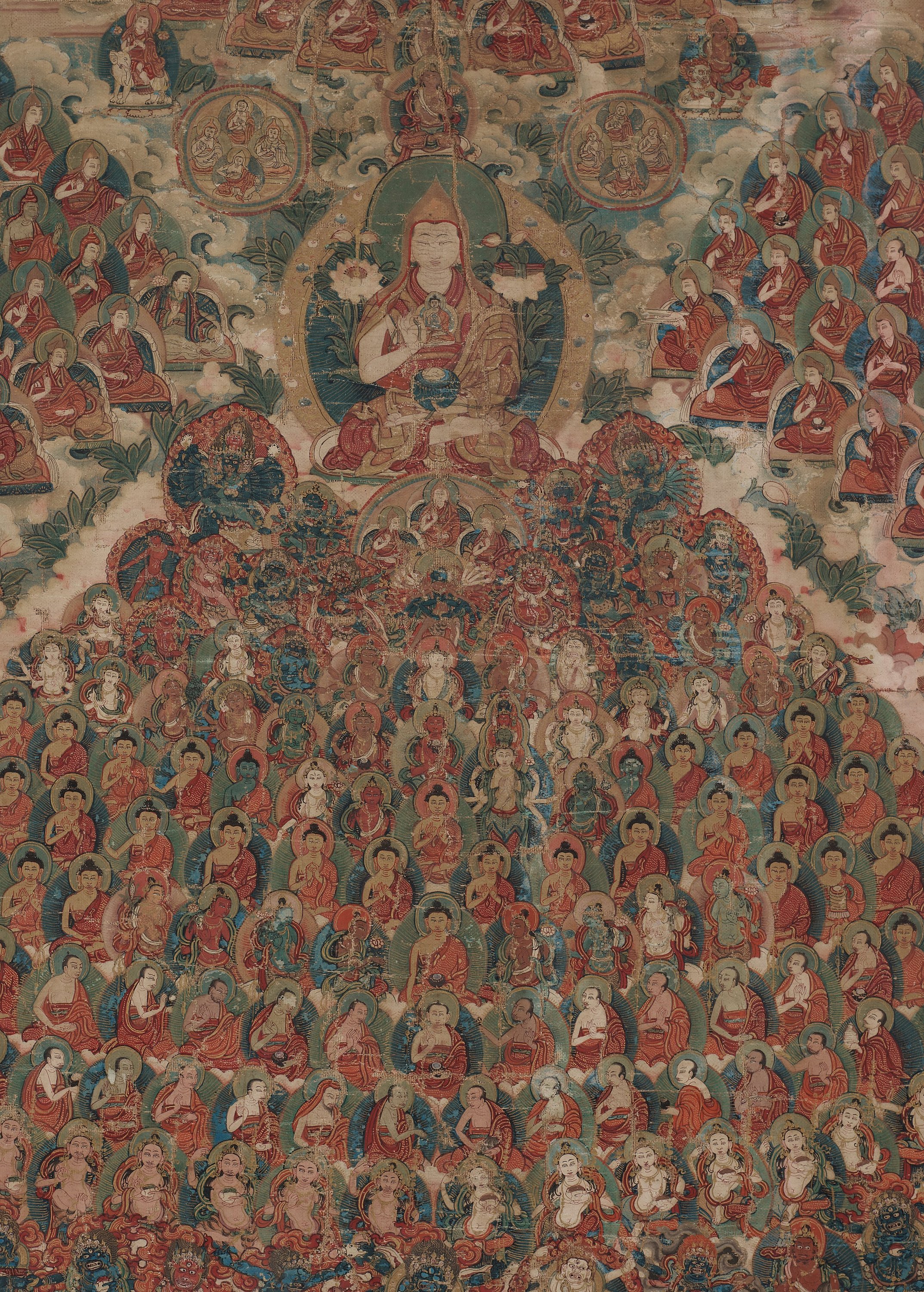 A Tibetan Thangka of Tsong Khapa and the Gelugpa Refuge Tree ...