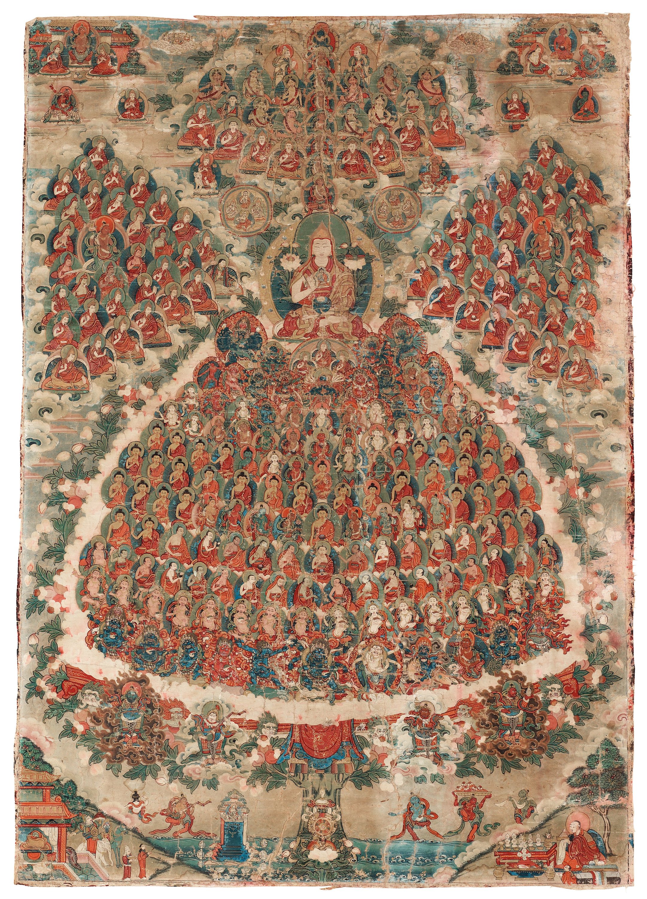 A Tibetan Thangka of Tsong Khapa and the Gelugpa Refuge Tree ...