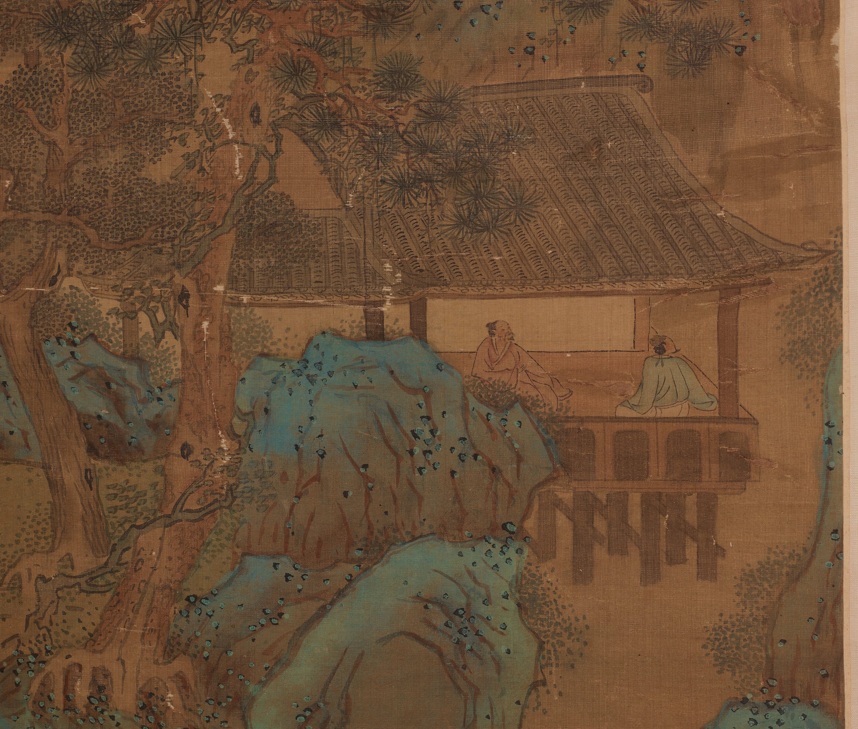 A hanging scroll of figures in a landscape, Qing dynasty, 19th Century ...