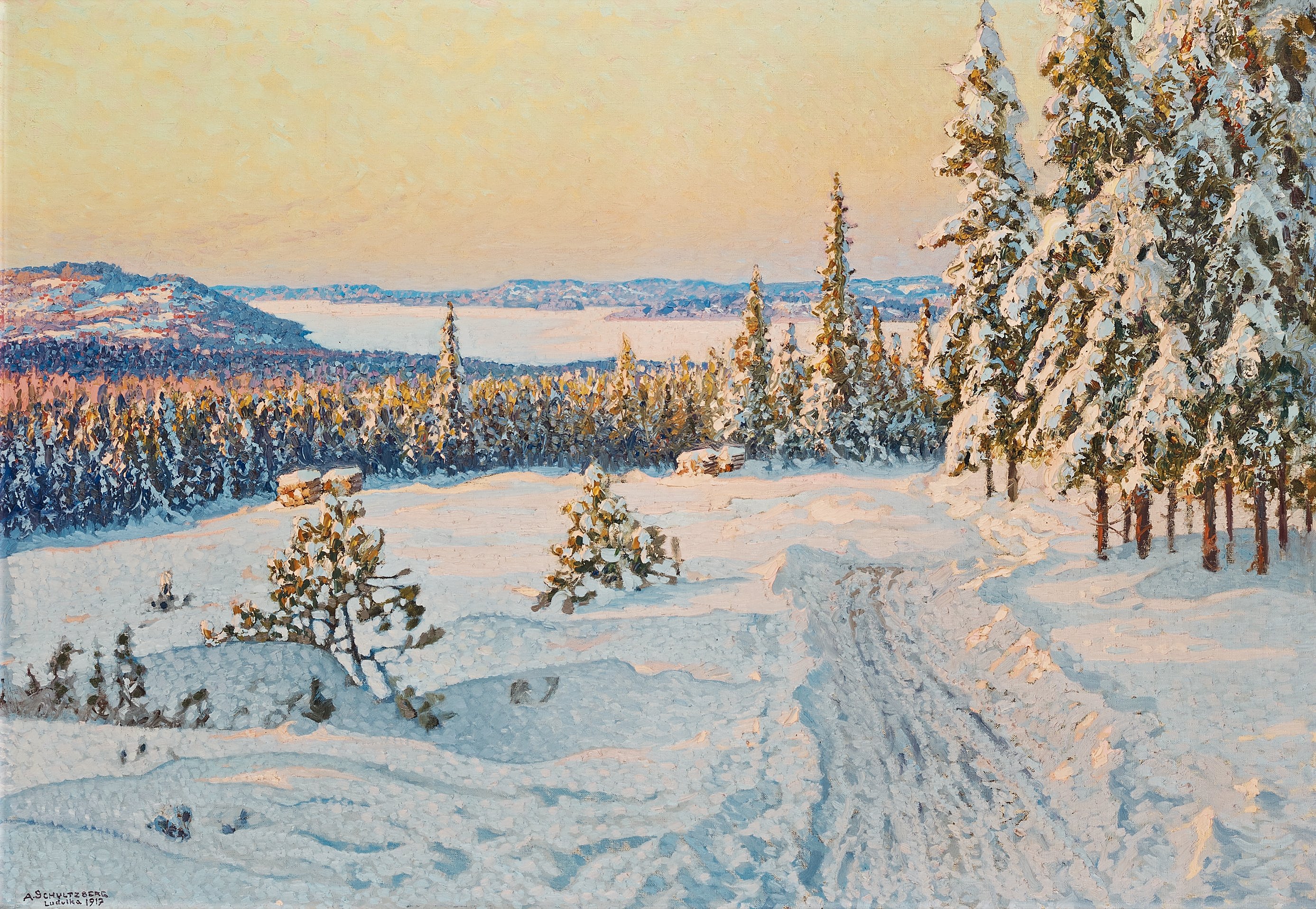 Anshelm Schultzberg, "Vinterdag i Ludvikatrakten" (Winter day near ...