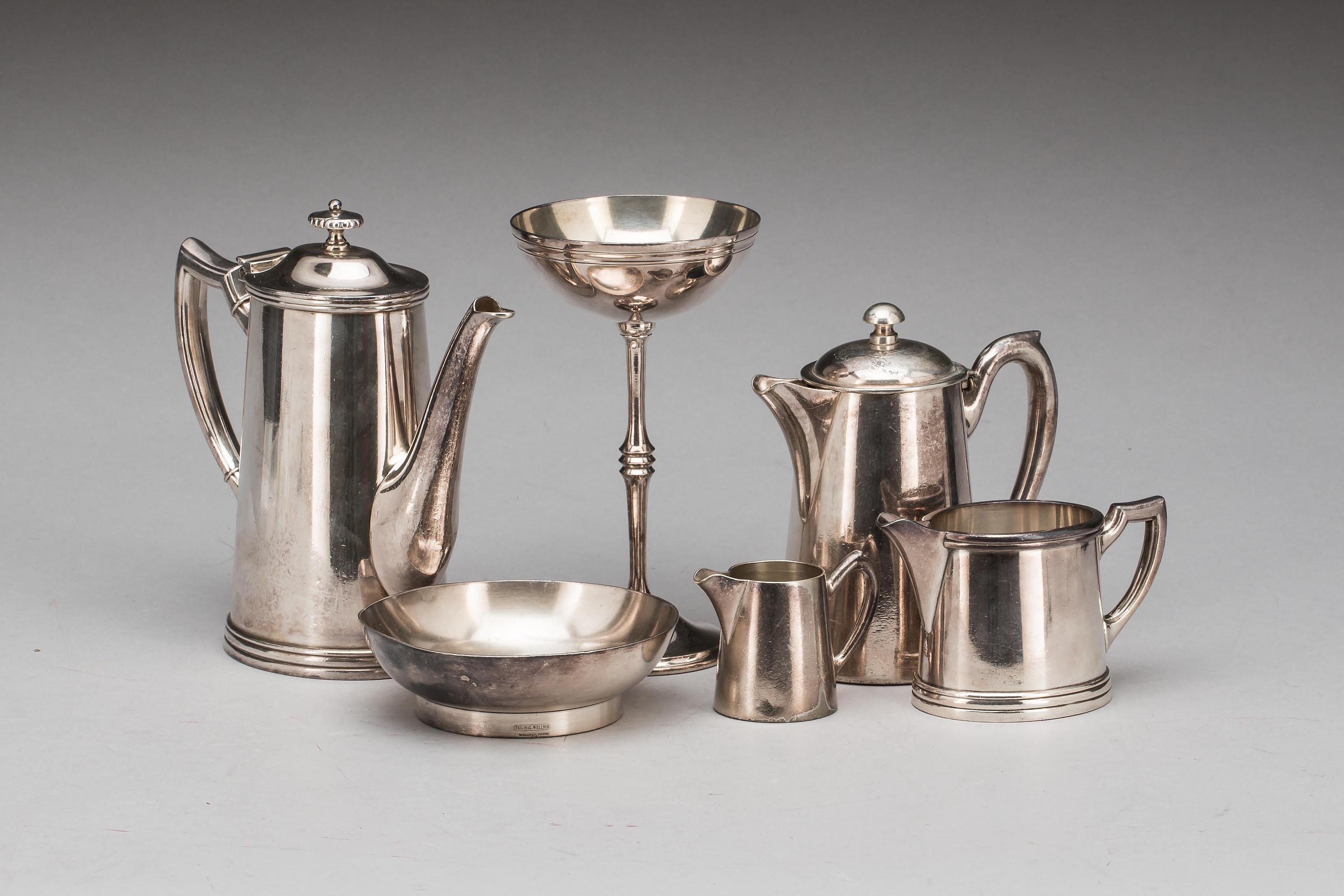 PARTI SERVERINGSTILLBEHÖR, 6 delar, vitmetall. Bland annat August ...