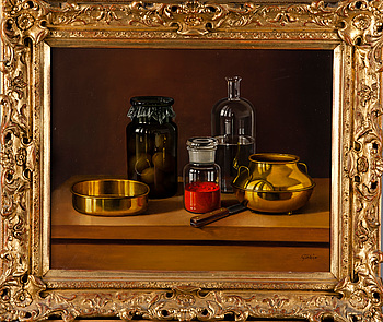 ANDRÁS GOMBÁR, olja på skiva, signerad. - Bukowskis