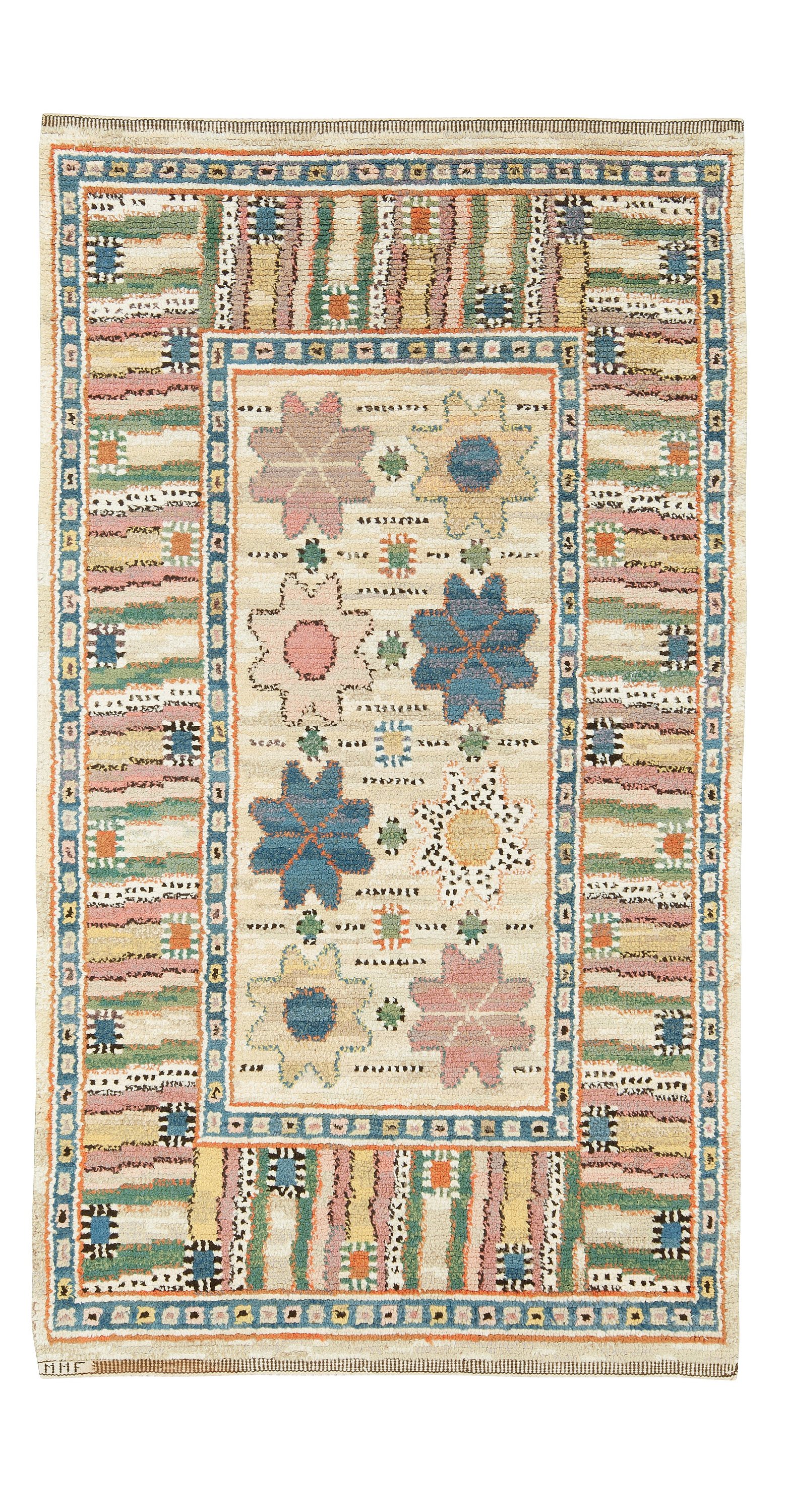 RUG. "Scholanders matta". Knotted pile. 218,5 x 124 cm. Signed MMF ...