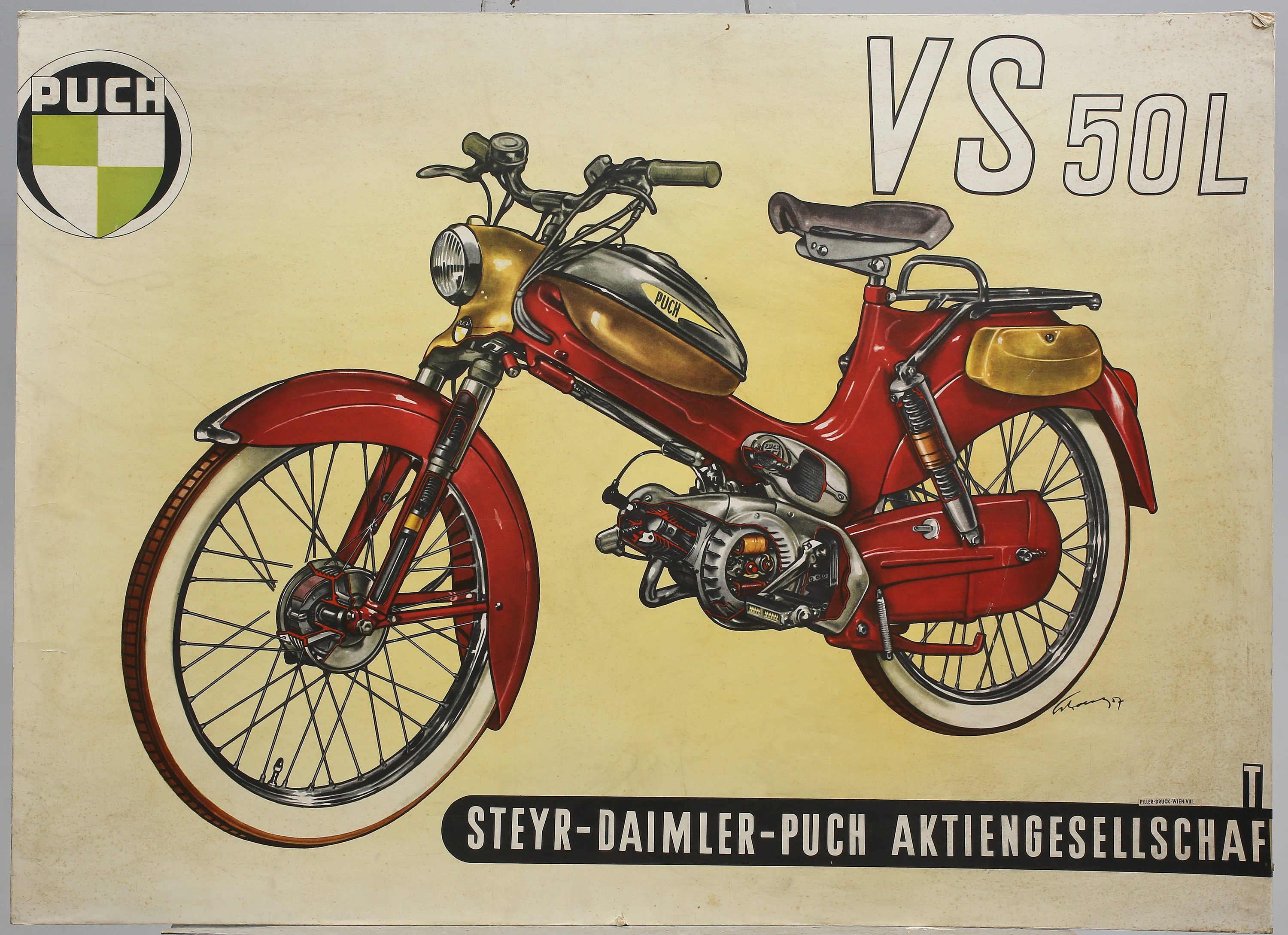 AFFISCH, för moped "VS 50 L", Puch, 1950-tal. - Bukowskis
