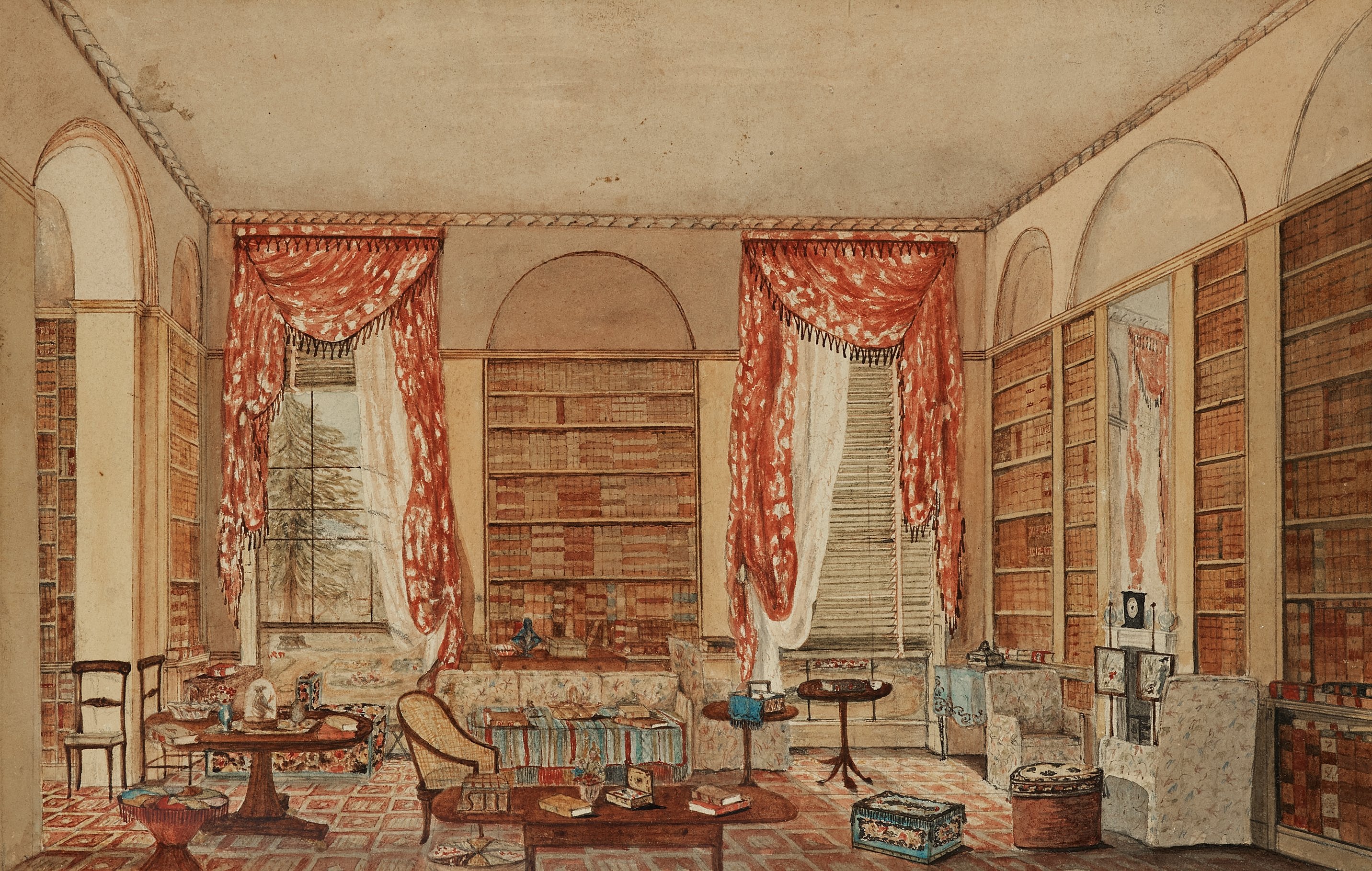 Maria Elisabeth Augusta (Lily) Cartwright, Library at Aynhoe Park ...