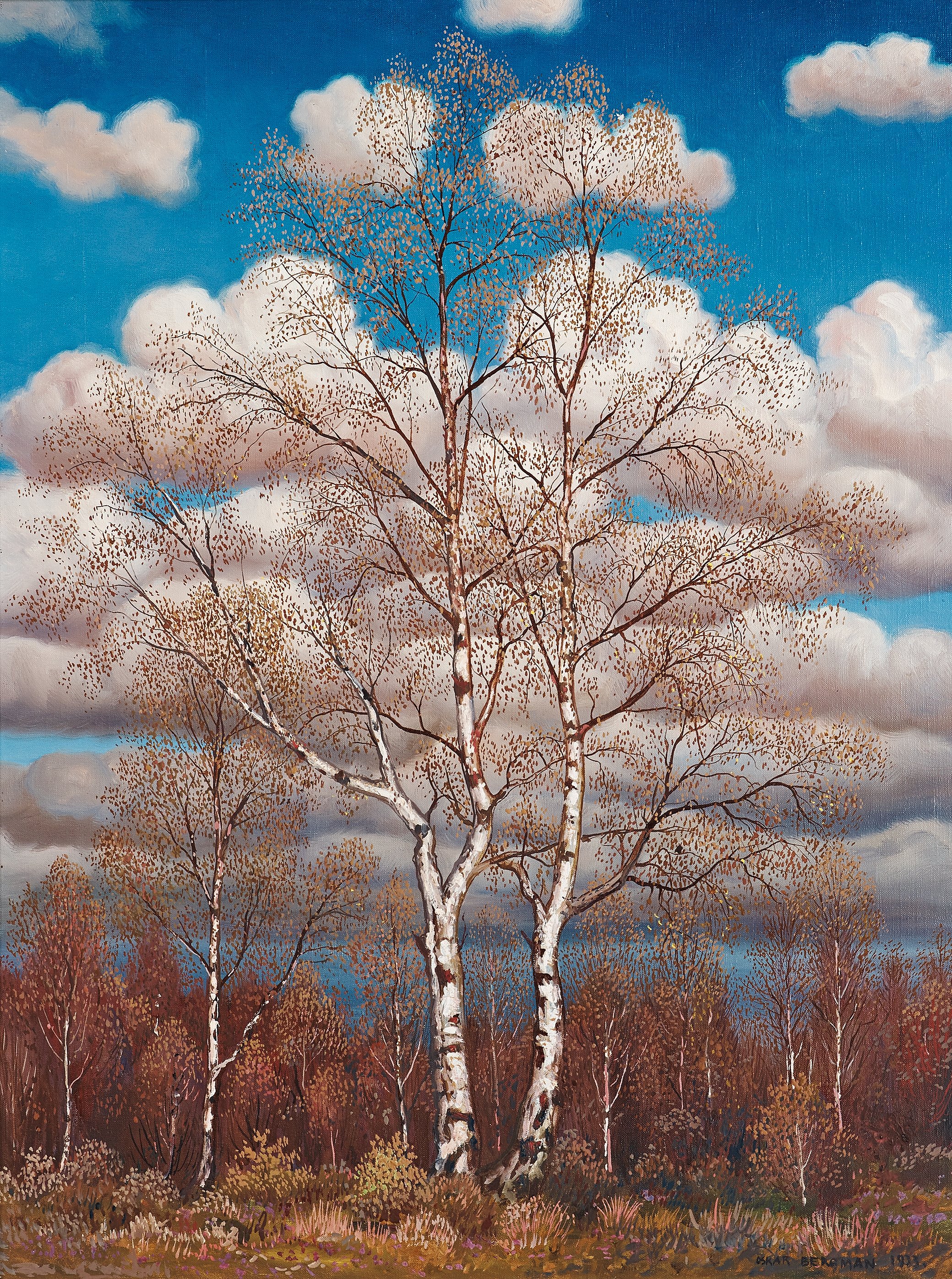Oskar Bergman, "Björkar i vårskrud" (Birches in the spring). - Bukowskis