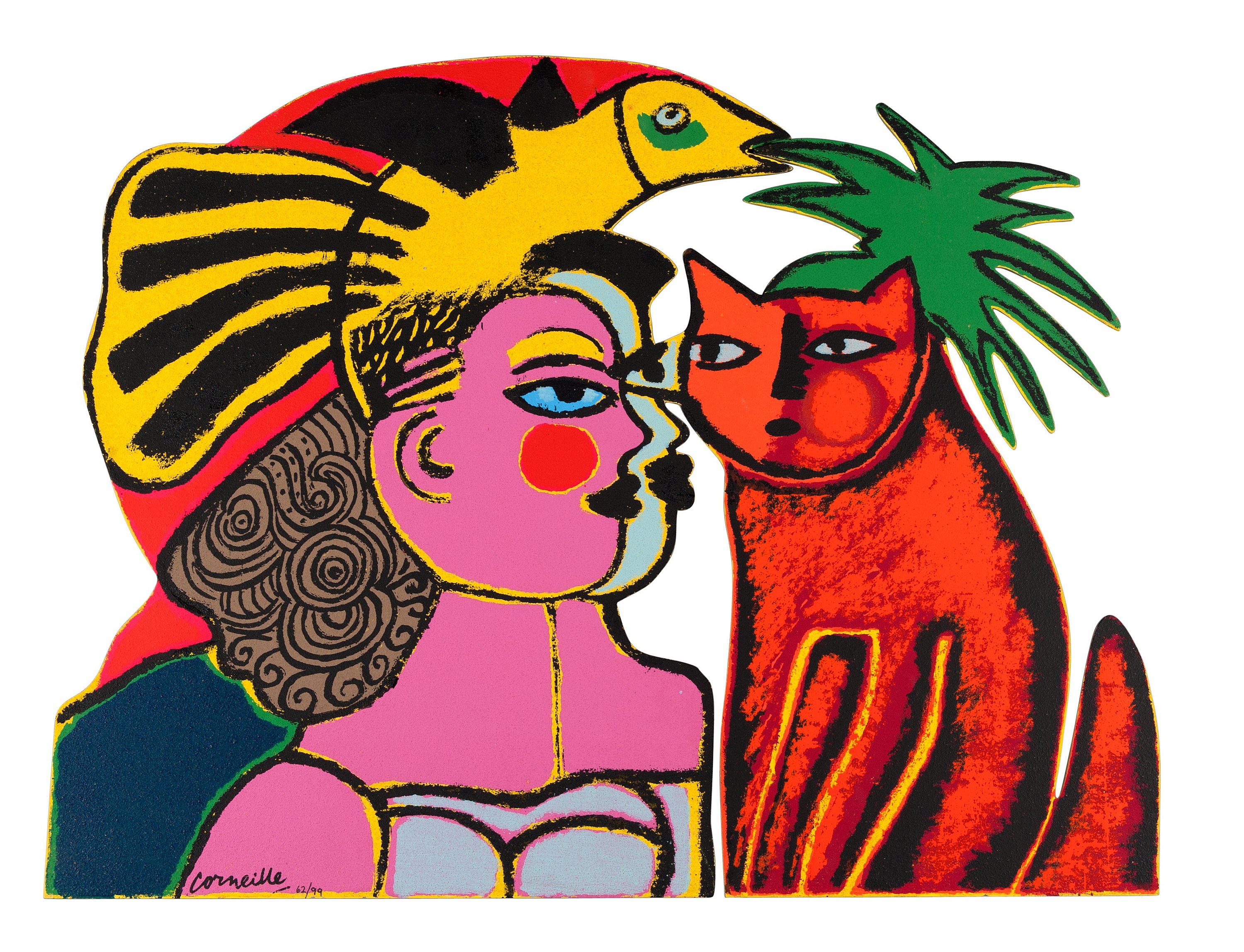 Beverloo Corneille, LADY, CAT AND BIRD. - Bukowskis