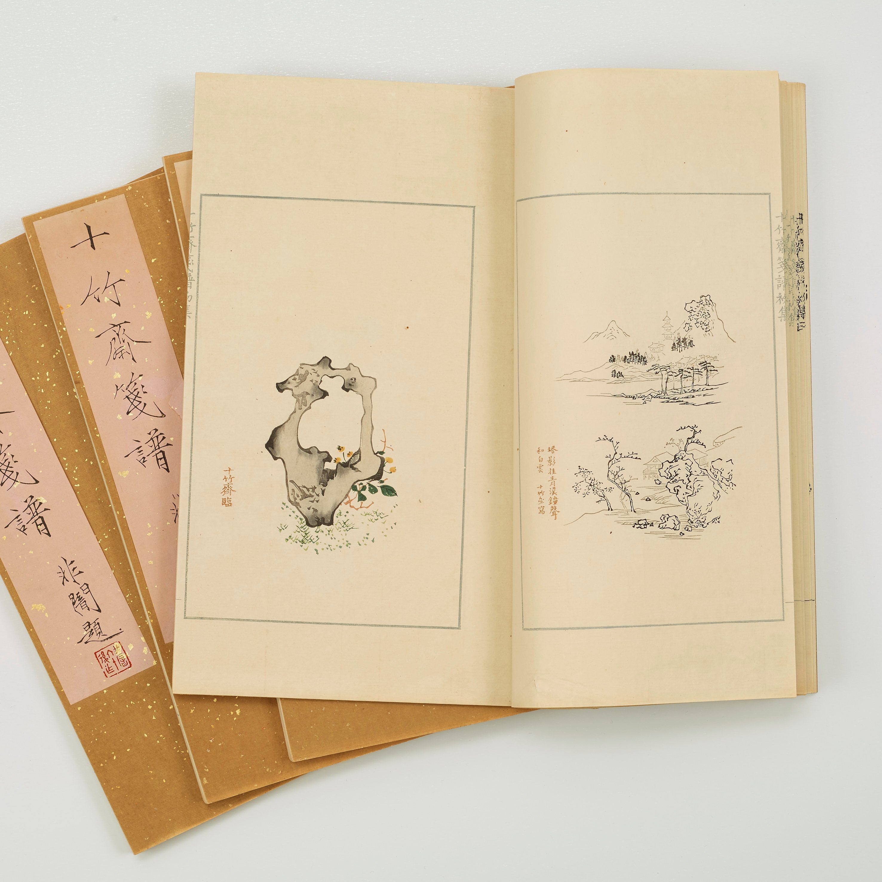 Book, 4 vol, richly illustrated with woodcuts in colours, "Shi zhu zhai ...