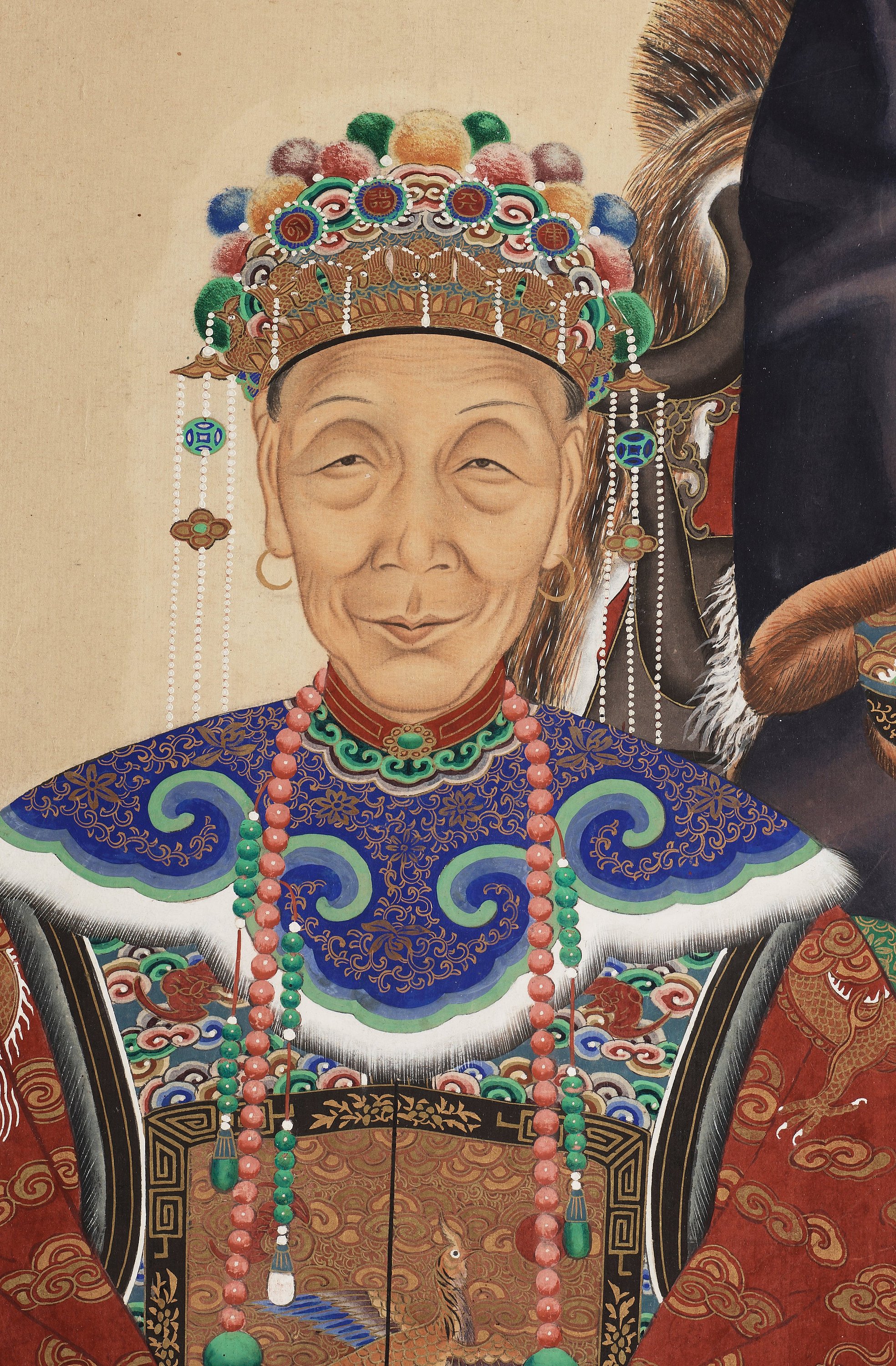 A hanging scroll of a well painted ancestral portrait, late Qing ...