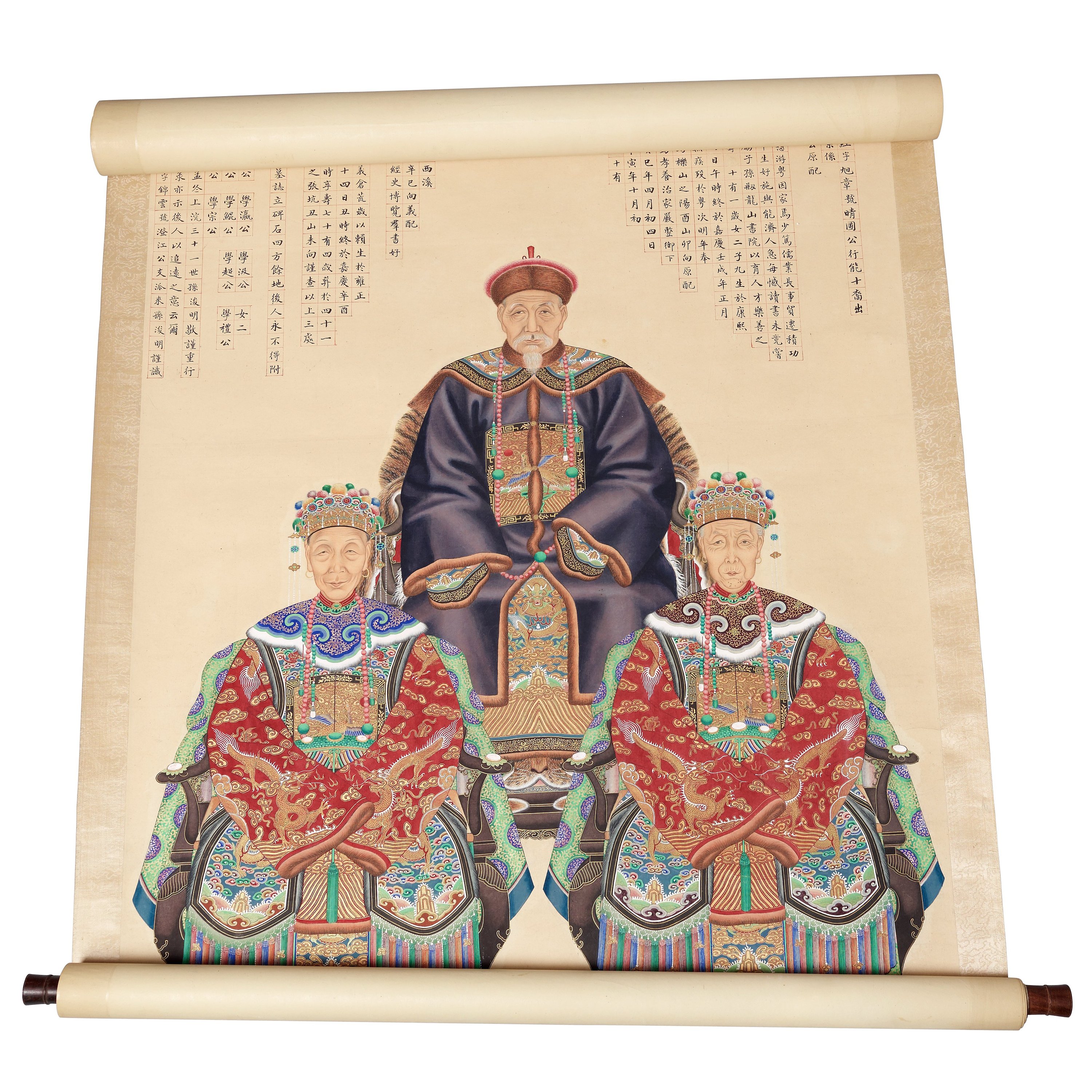 A hanging scroll of a well painted ancestral portrait, late Qing ...