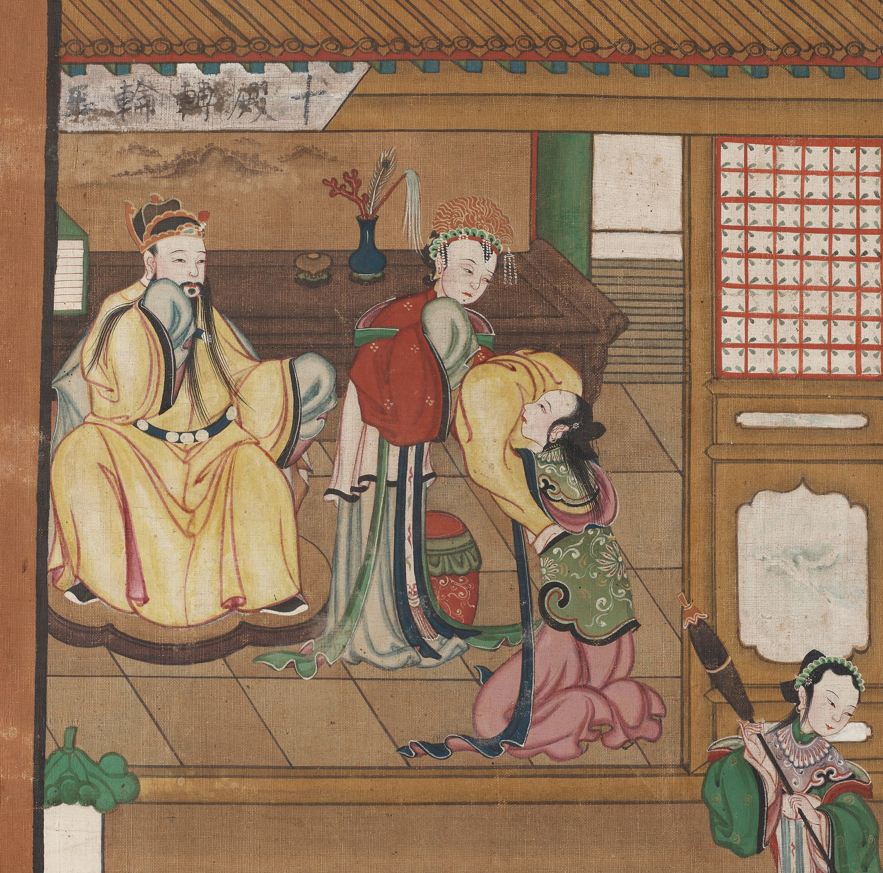 A painting with figures in a garden, Qing Dynasty, late 19th Century ...