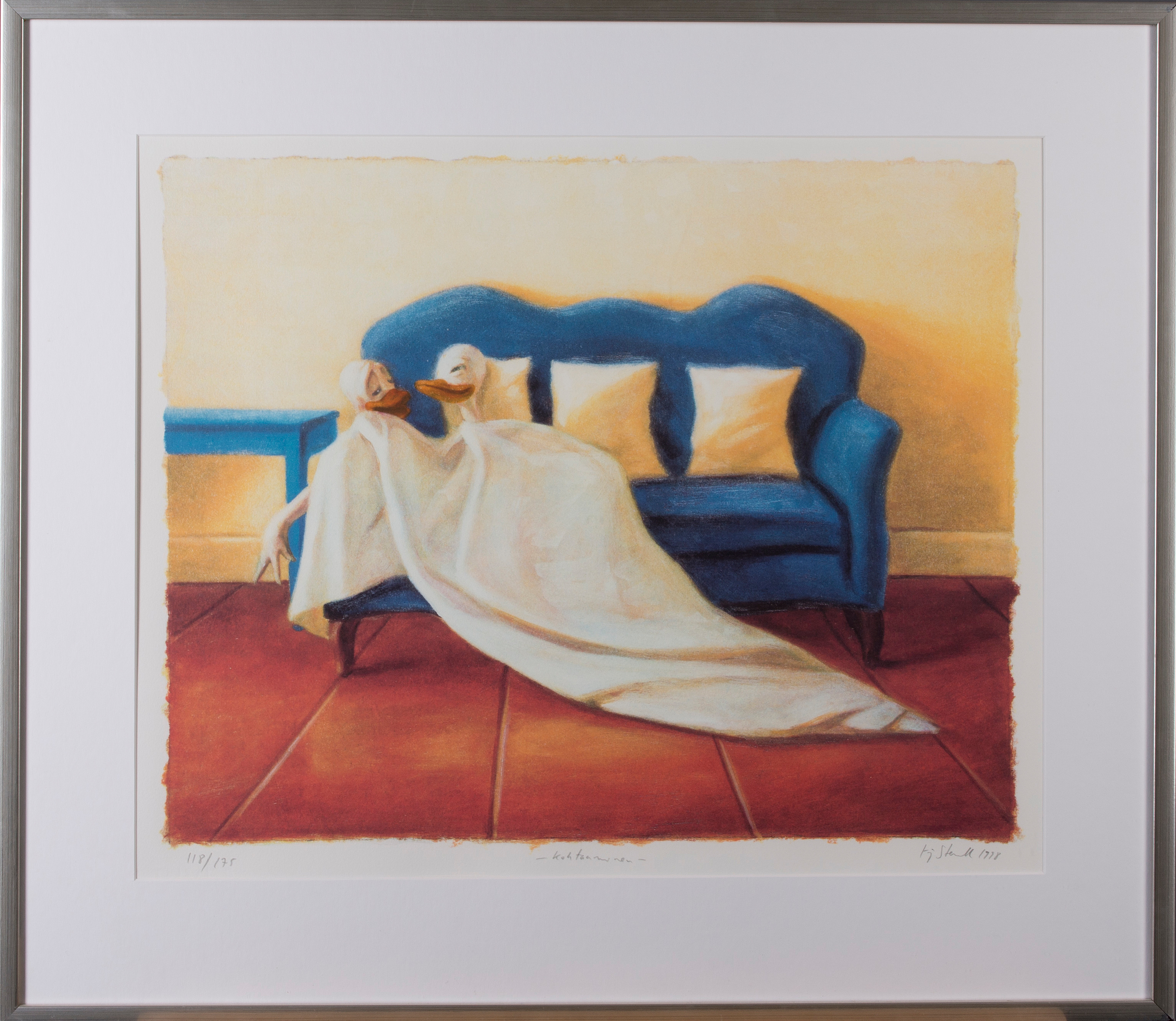 KAJ STENVAL, litografi, "Kohtaaminen"(Möte), signerad, daterad 1998 och ...