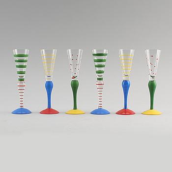 SNAPSGLAS, 10 st, "Clown", Anne Nilsson, Orrefors. - Bukowskis