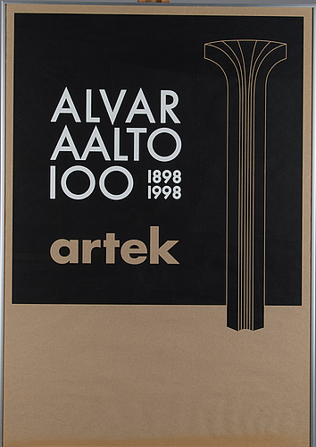 AFFISCH, "Alvar Aalto 100 1898-1998, Artek", design Ben af Schultén. - Bukowskis