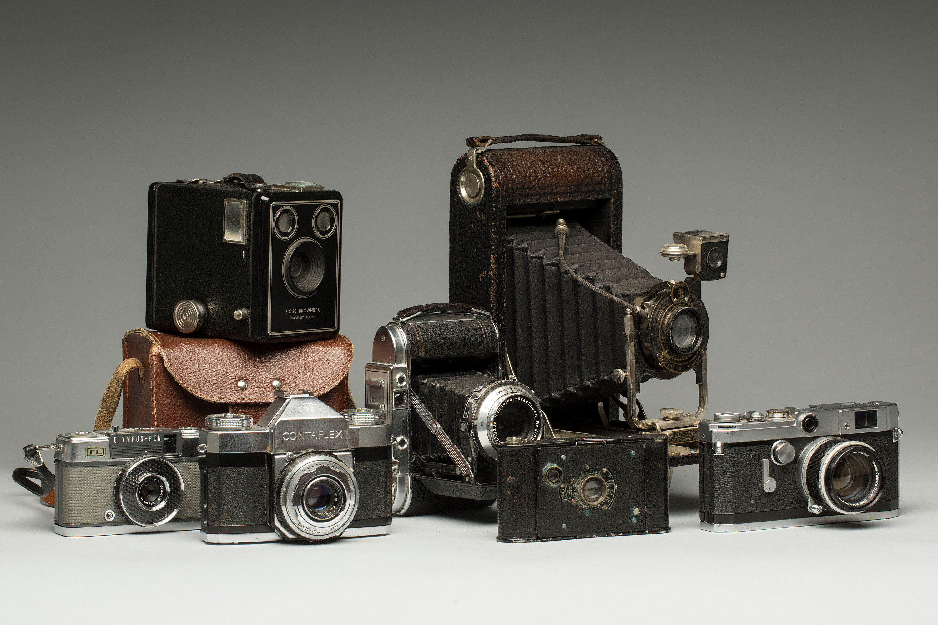 KAMEROR, 7 st, bland annat, Kodak, Solida III, Contaflex, Olympus Pen ...