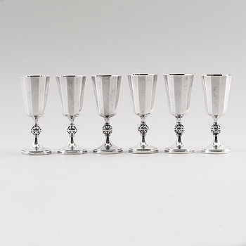 SNAPSGLAS, 6 st, silver, Löfman, MGAB, Uppsala 1976. Total vikt ca 286 ...