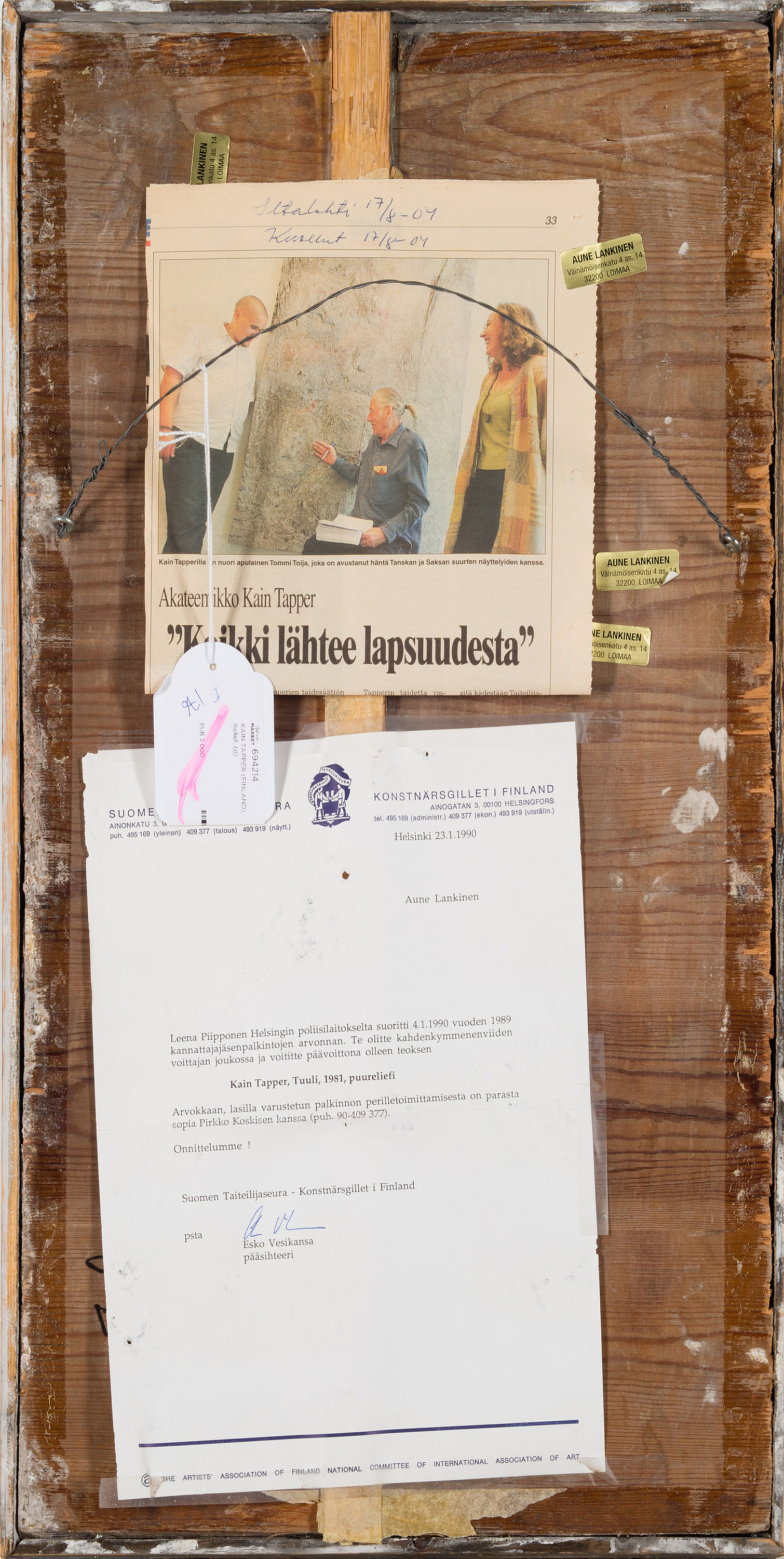 KAIN TAPPER, RELIEFI. - Bukowskis