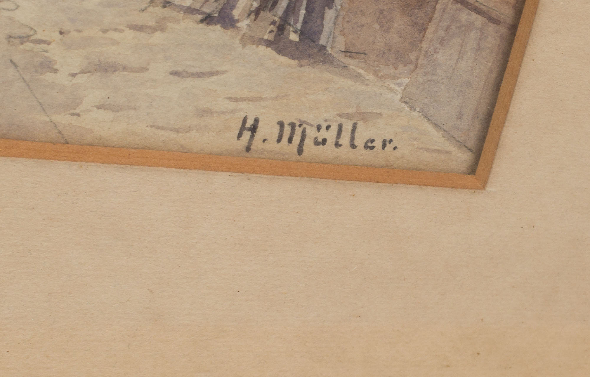 HERMAN MÜLLER, akvarell, "Stockholm Tjärhofgatan" Signerad. - Bukowskis