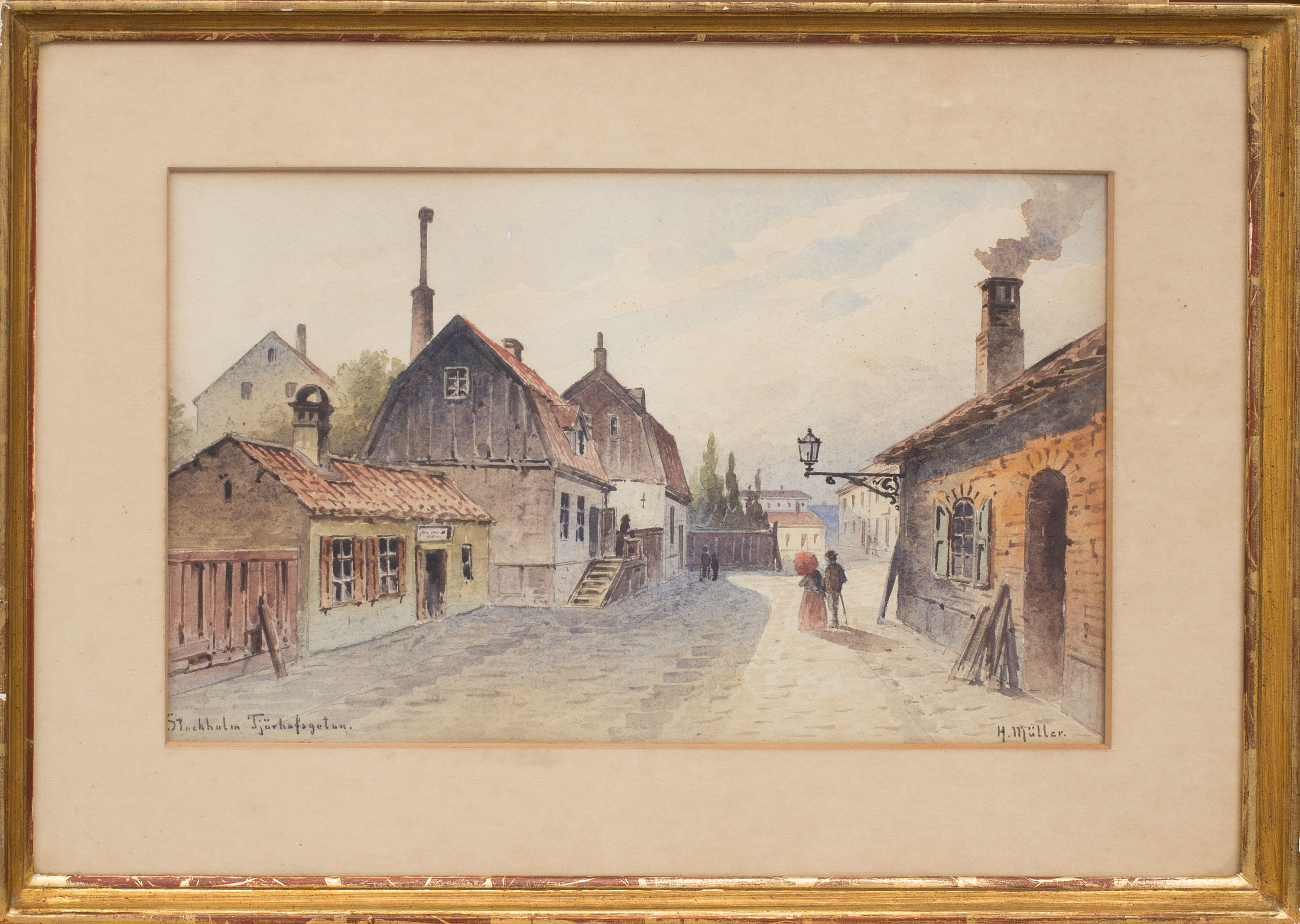 HERMAN MÜLLER, akvarell, "Stockholm Tjärhofgatan" Signerad. - Bukowskis