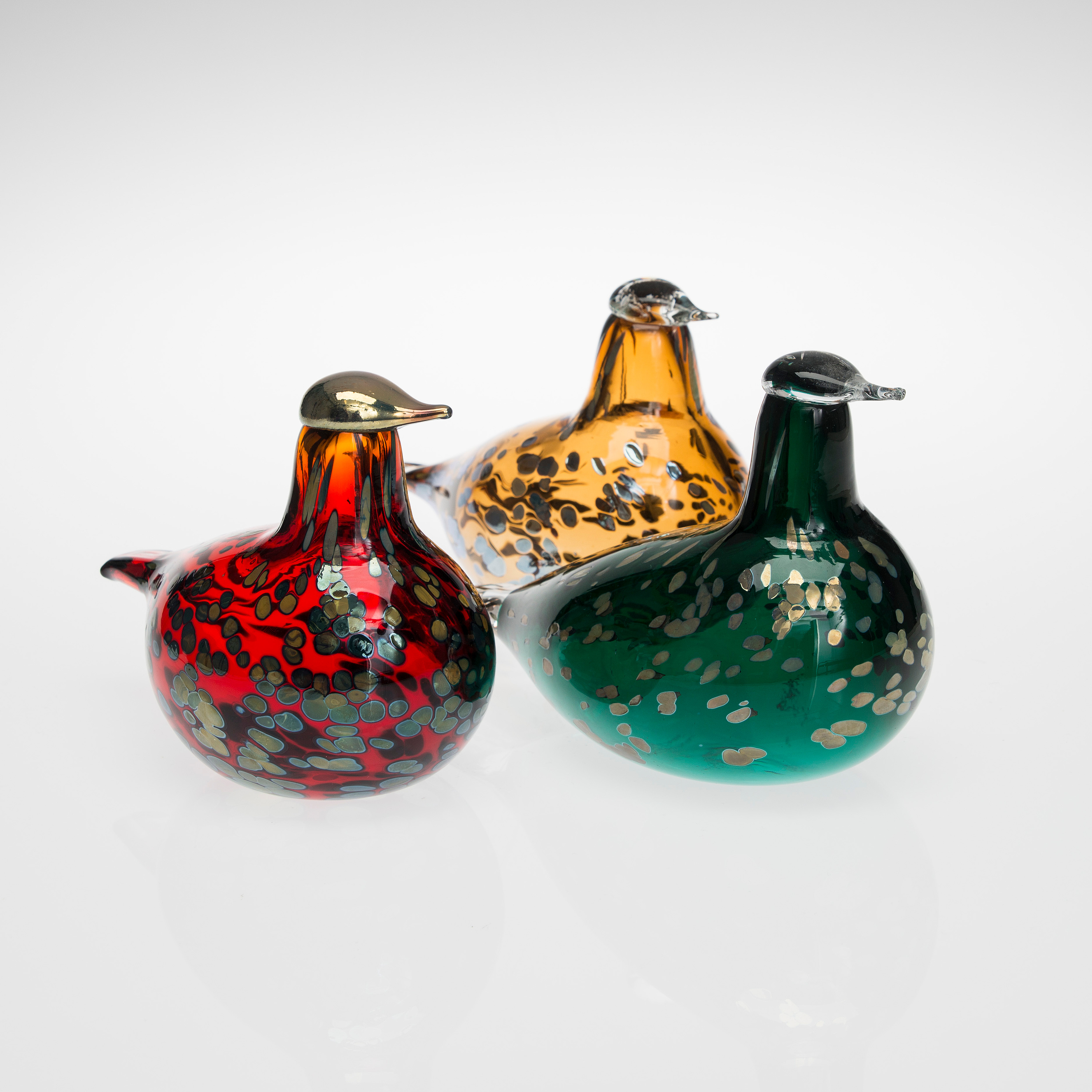 OIVA TOIKKA, FÅGLAR, 3 st, glas, signerade O. Toikka Nuutajärvi ...