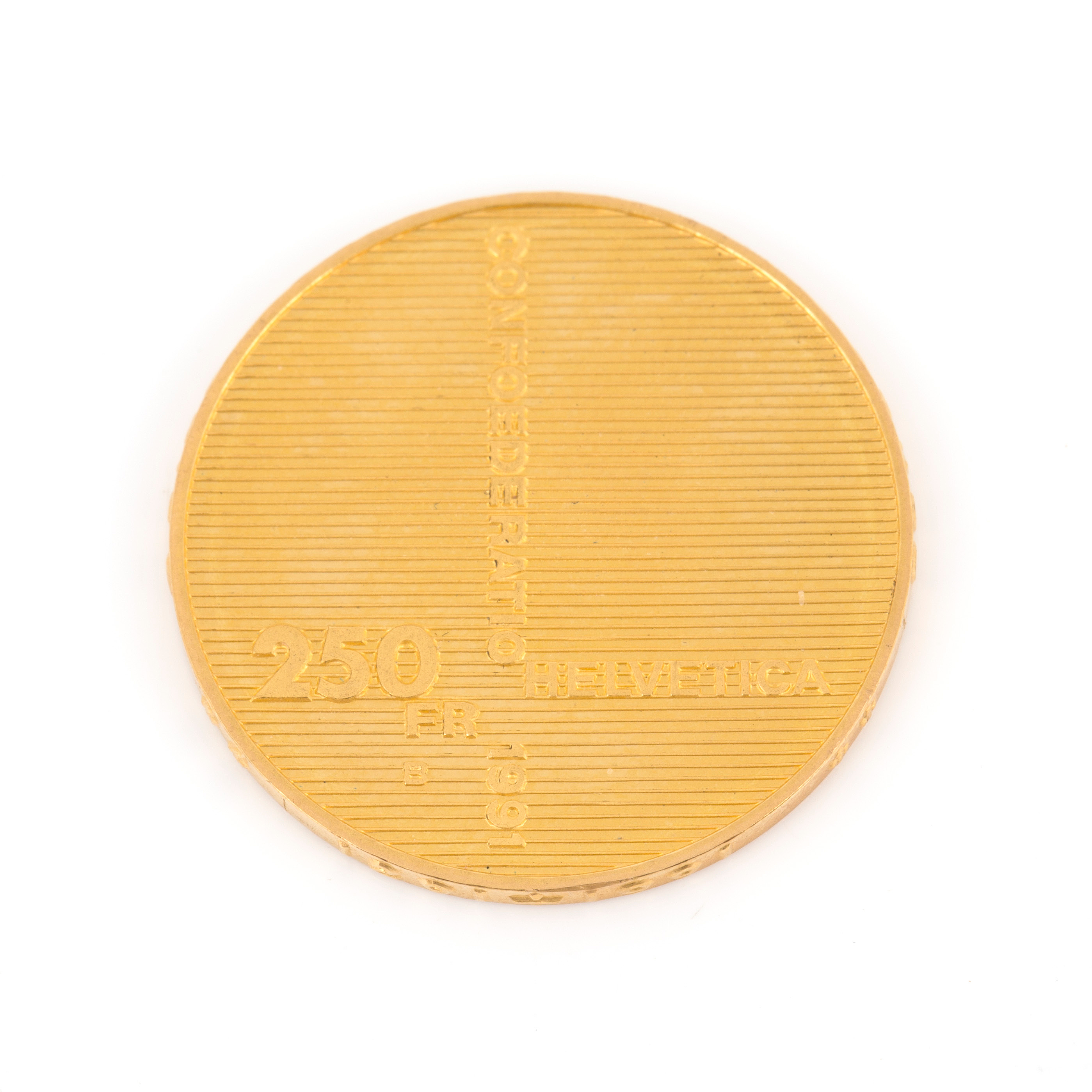 GULDMYNT, 250 Franc, jubileum 1291-1991, Schweiz. Vikt ca 8 gram ...